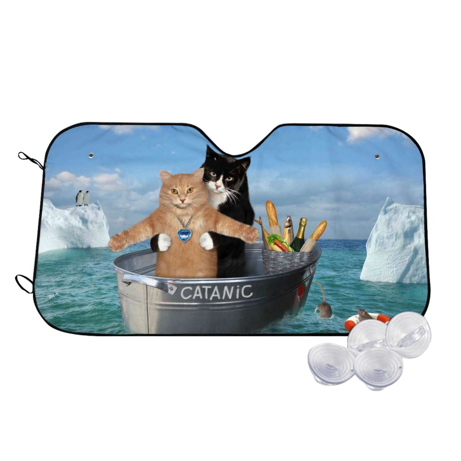 Daiia Two Brave Cats Are Floating On The Sea Iceberg Windshield Sun ...
