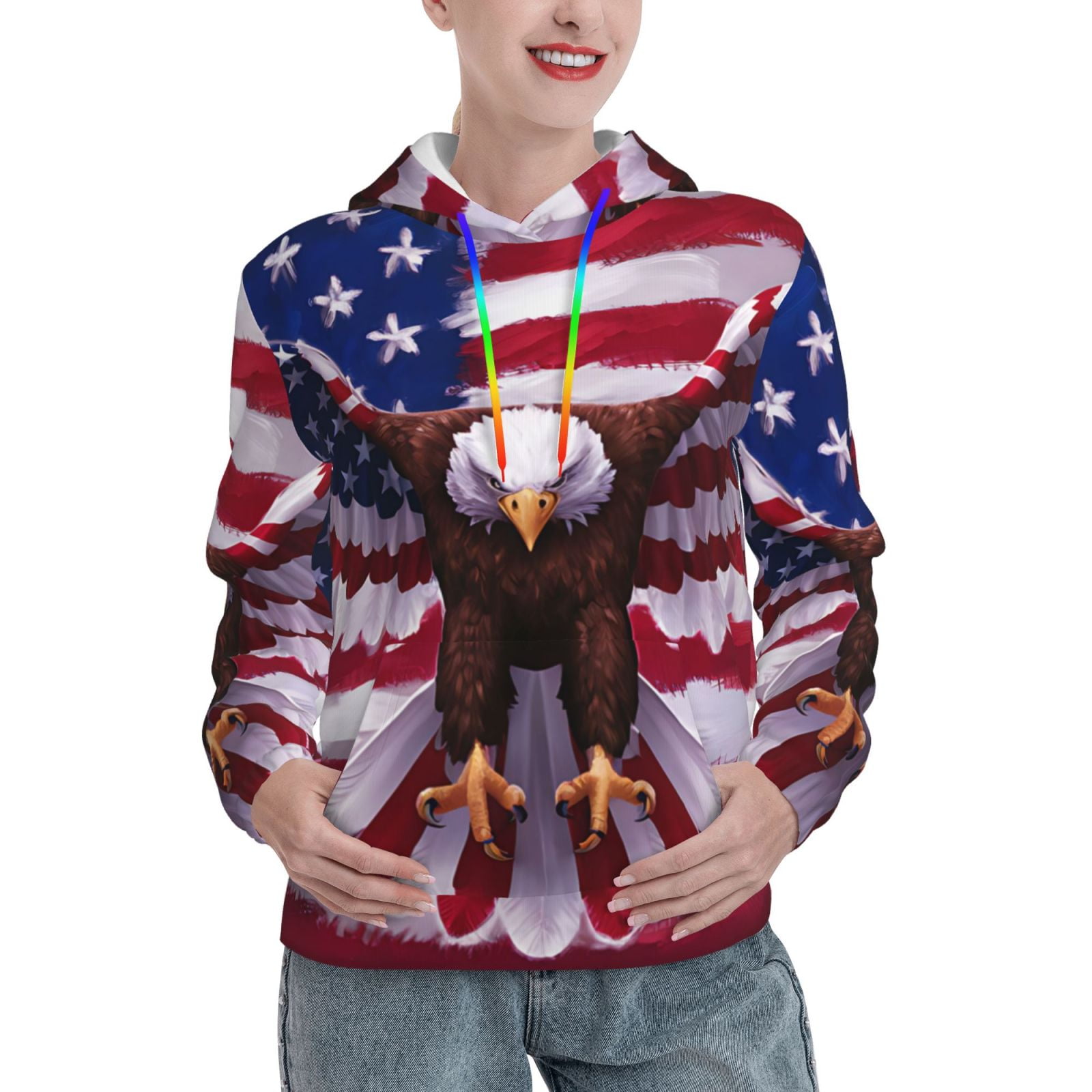 Daiia USA Eagle with Spread Wings Pattern Women's Fashion Hoodies ...