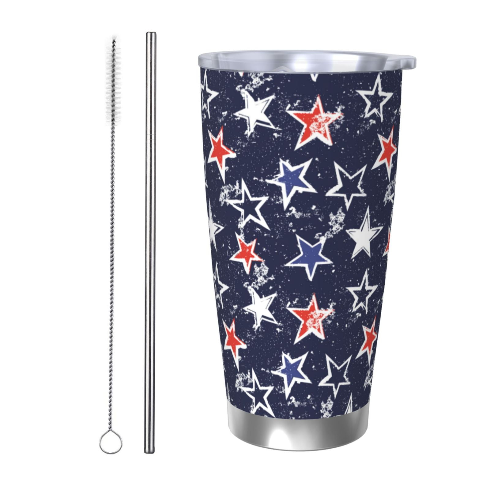 Daiia USA Stars Printed 20oz Insulated Coffee Cup with Straw Topper ...
