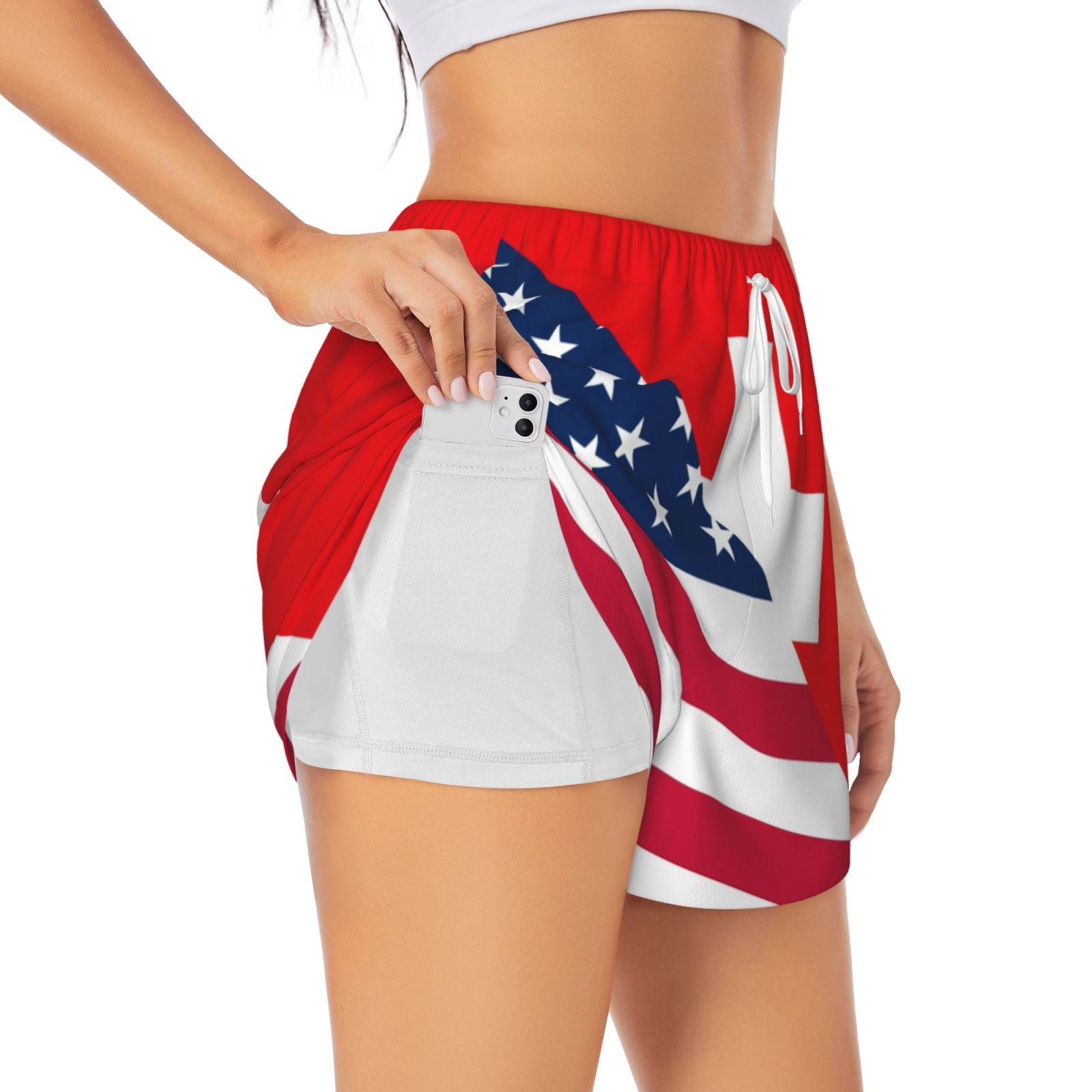 Daiia USA Switzerland Pattern Women's 2 in 1 Running Shorts ...