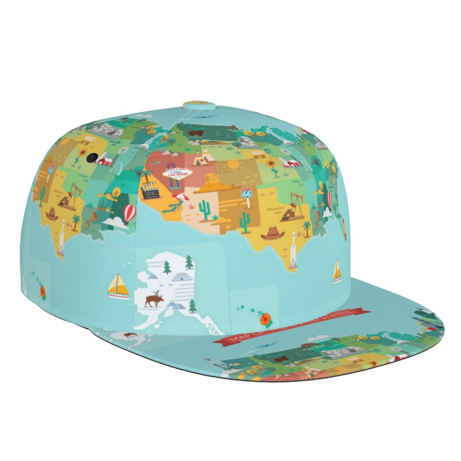 Daiia USA Tourist Map print Flat Bill Hats Flat Brim Trucker Cap ...
