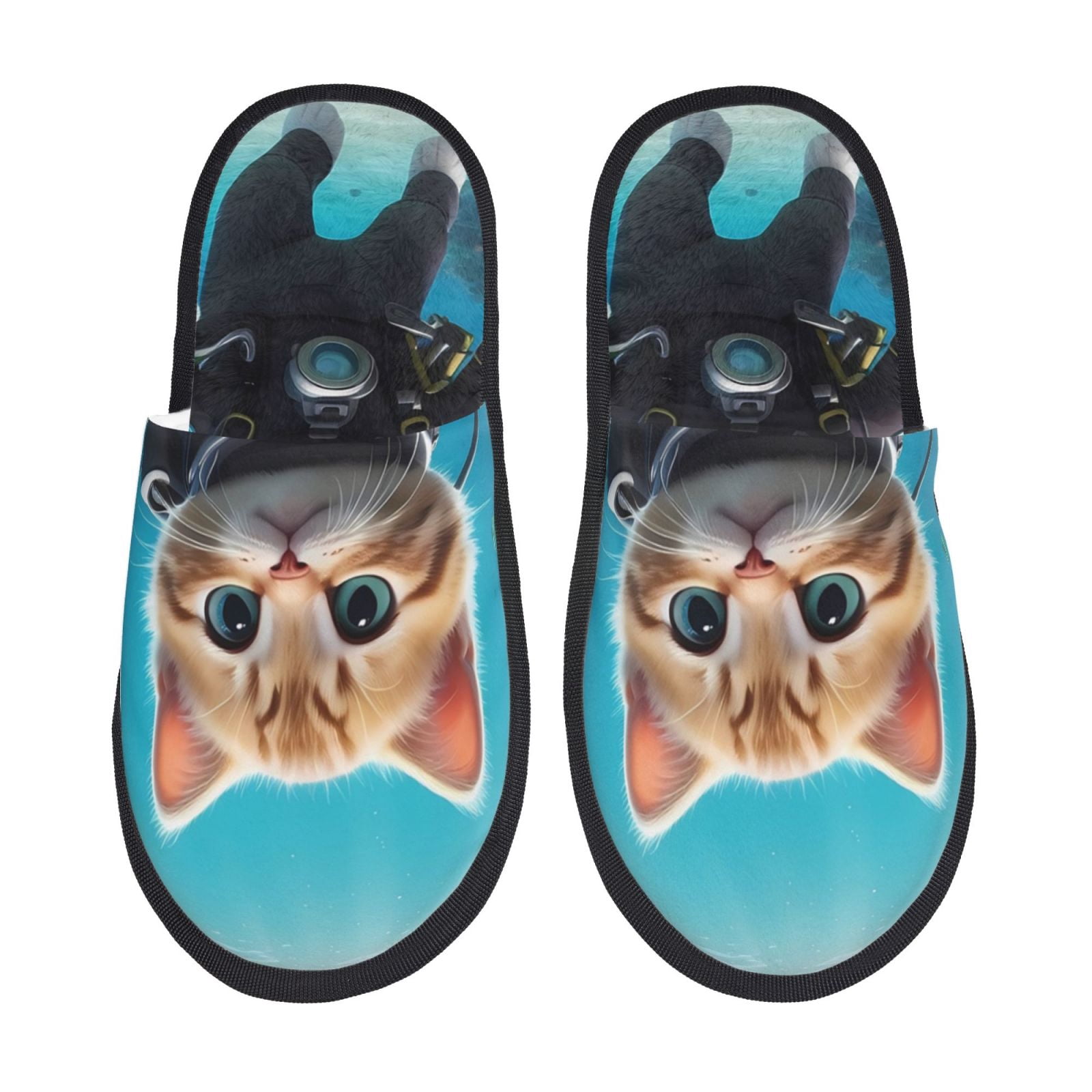 Daiia Underwater Diving Cat Pattern Furry Slippers for Women and Men ...