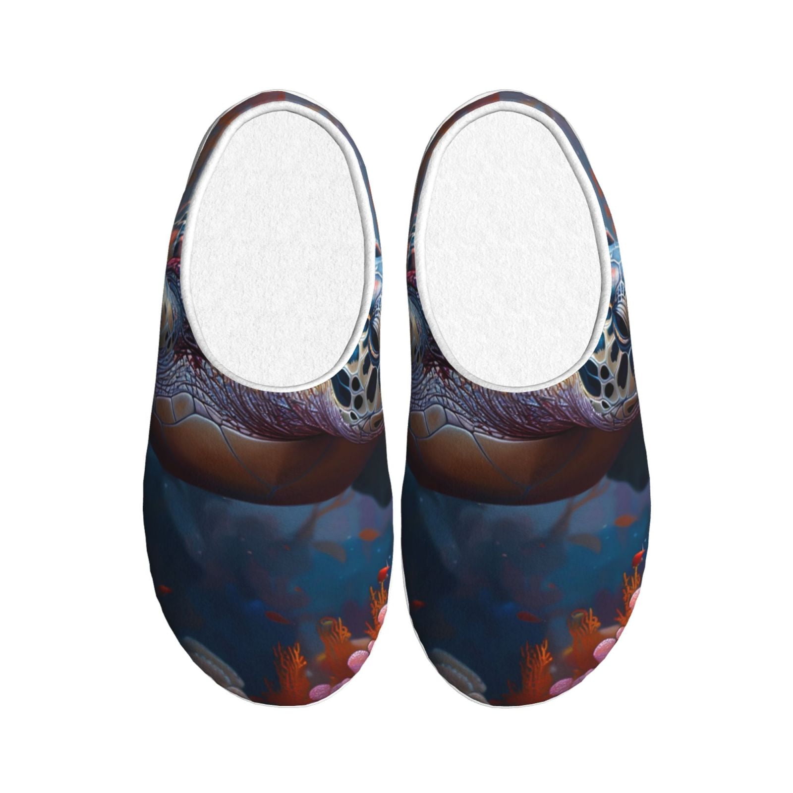 Daiia Underwater Lazy Turtle Print Women’s Fuzzy Slippers Memory Foam ...