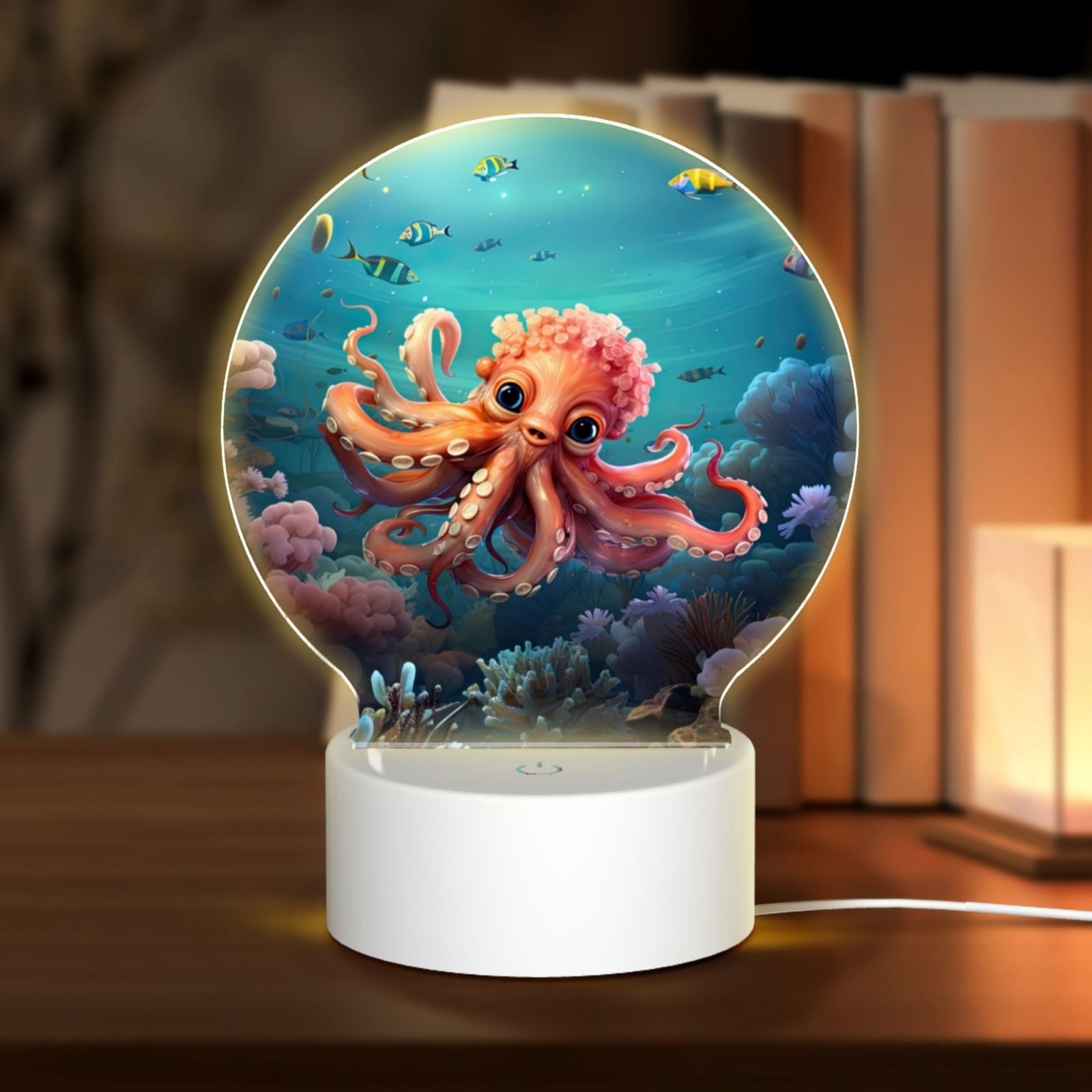 Daiia Underwater Plant Octopus Pattern Acrylic Night Light, LED Touch ...
