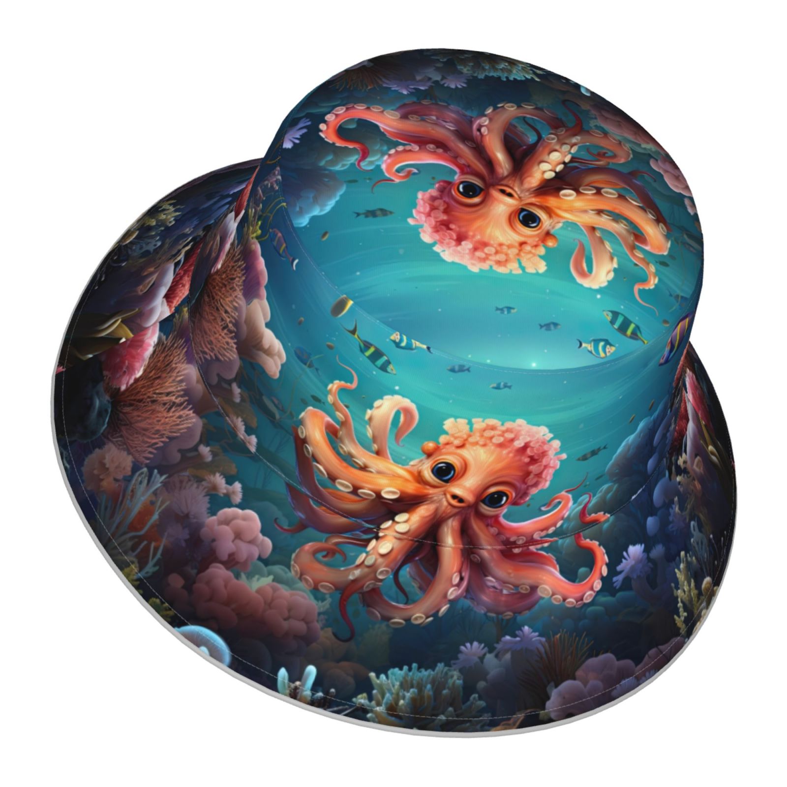 Daiia Underwater Plant Octopus Pattern Bucket Hat - Trendy Cotton Sun ...
