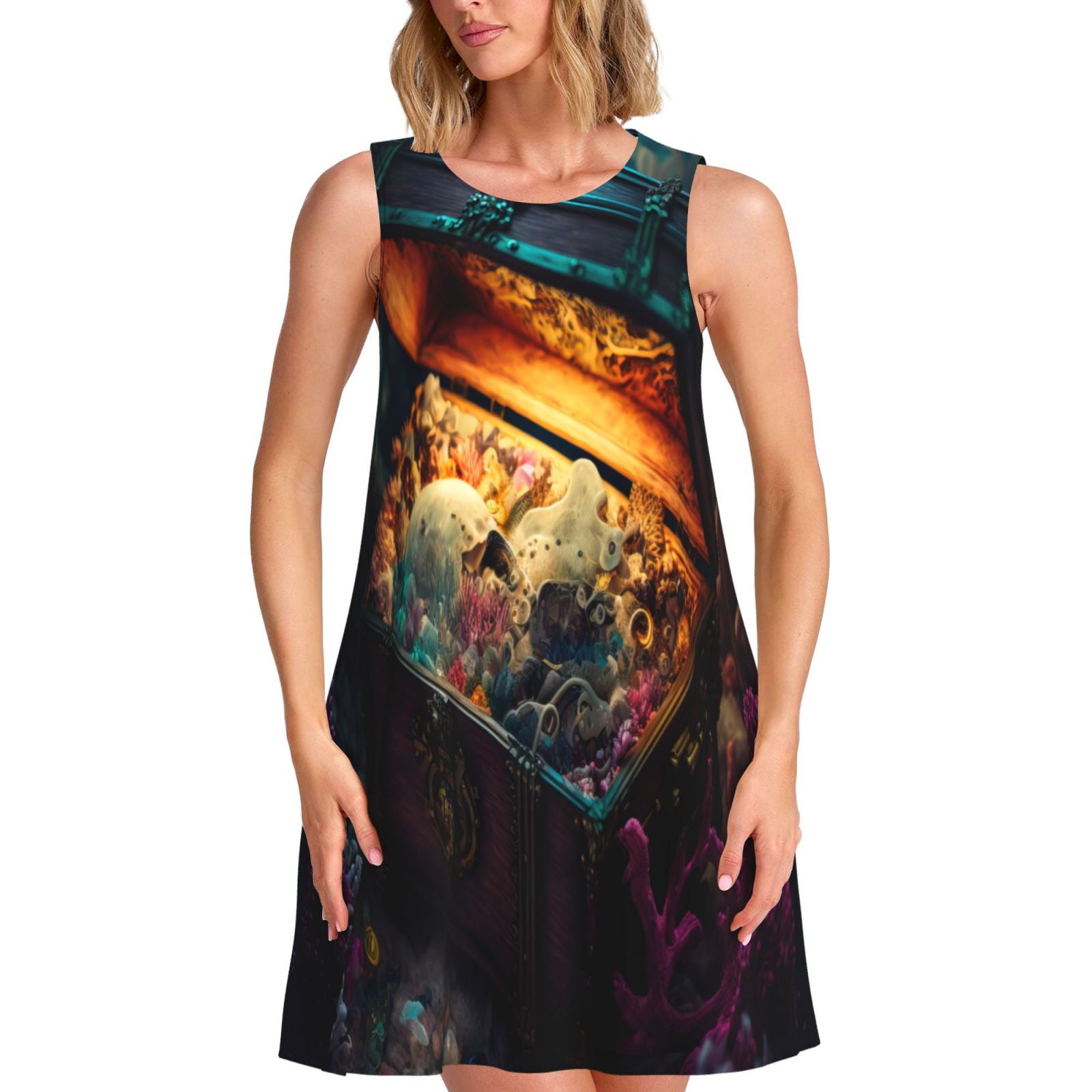 Daiia Underwater Treasure Chest Print Women's Dresses 2025 Trendy Short ...