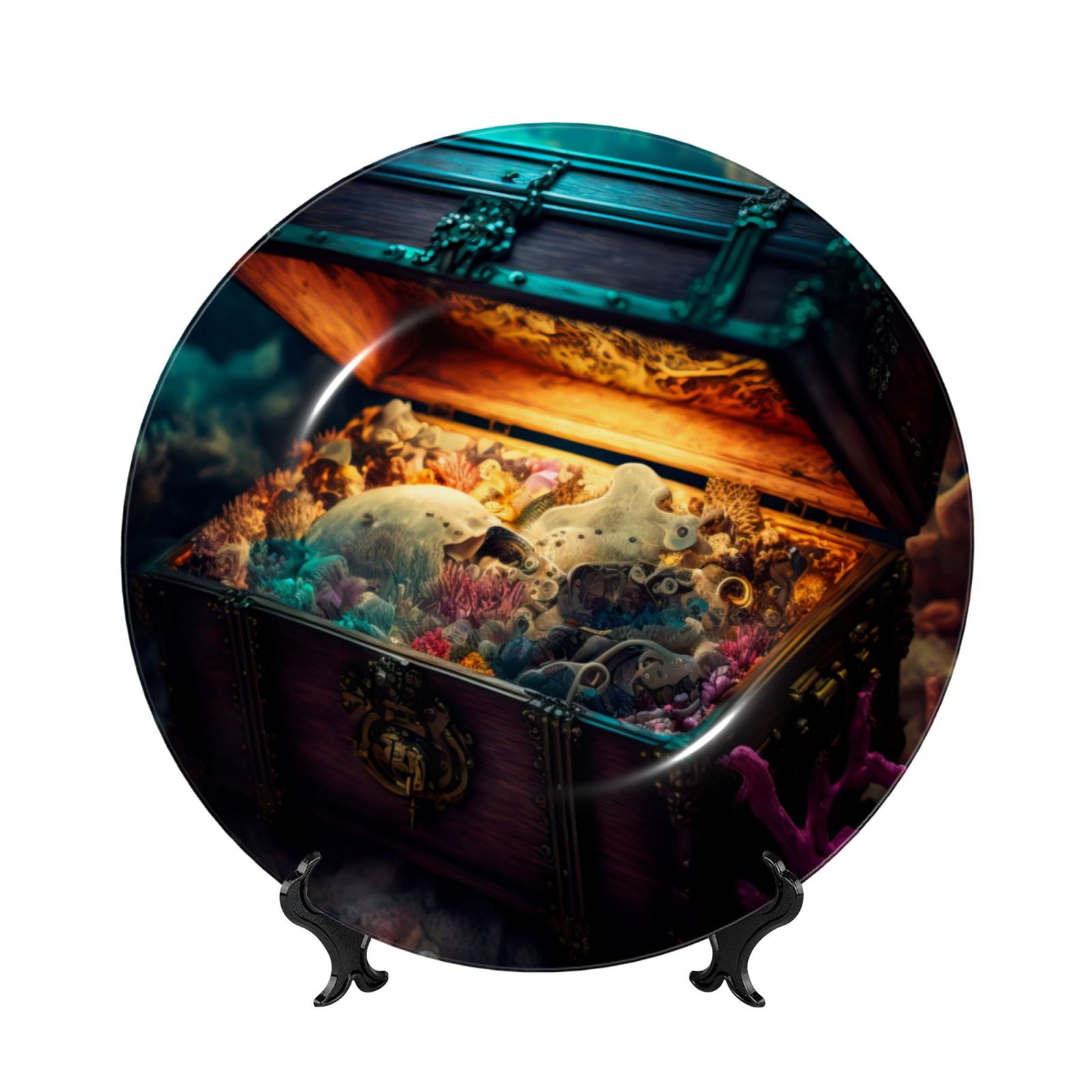 Daiia Underwater Treasure Chest Printed Pattern Ceramic Plate Dinner ...