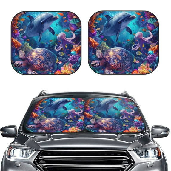 Daiia Underwater Turtle Dolphin Octopus 2PCS Car Windshield Sun Shade ...