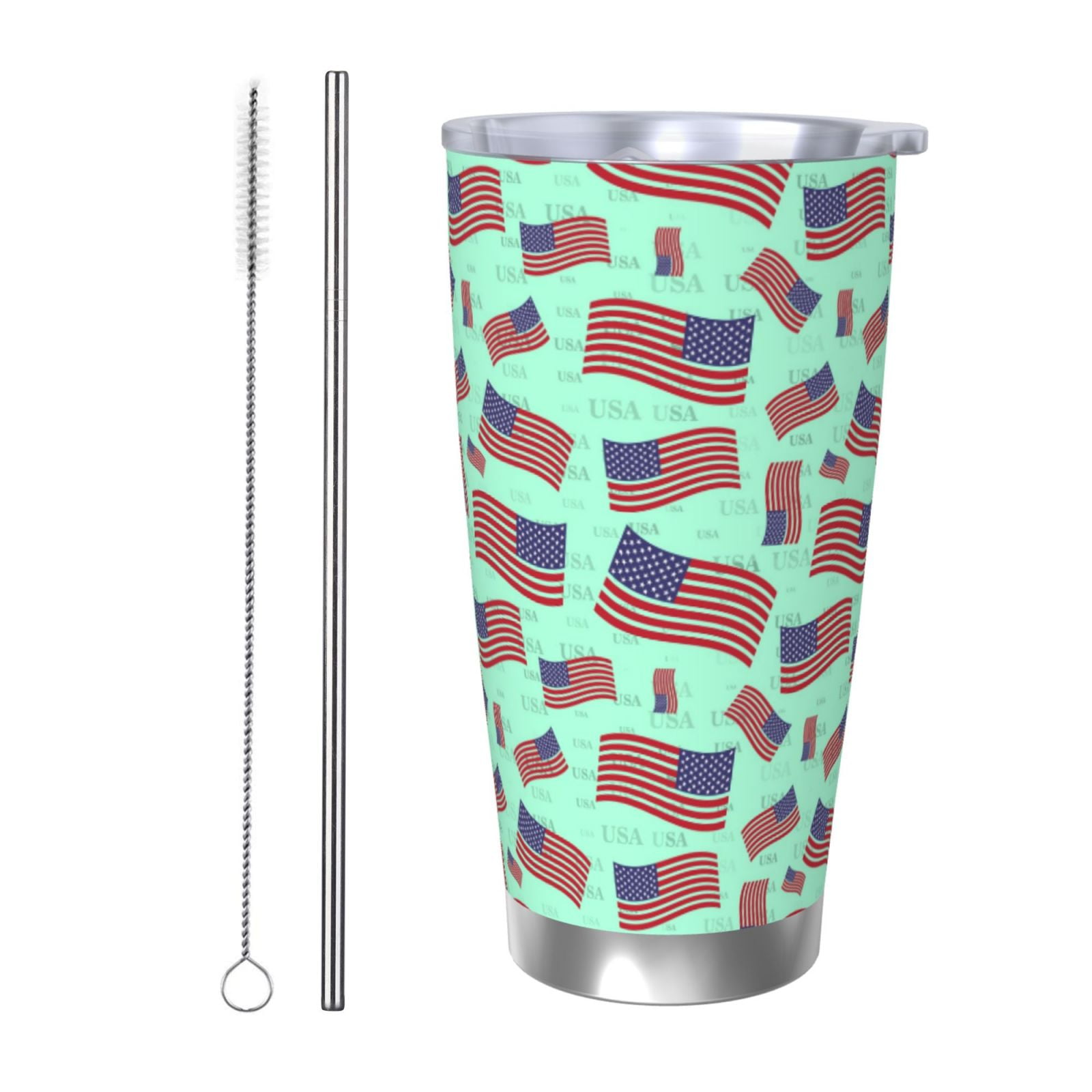 Daiia Usa Flag Printed 20oz Insulated Coffee Cup with Straw Topper ...