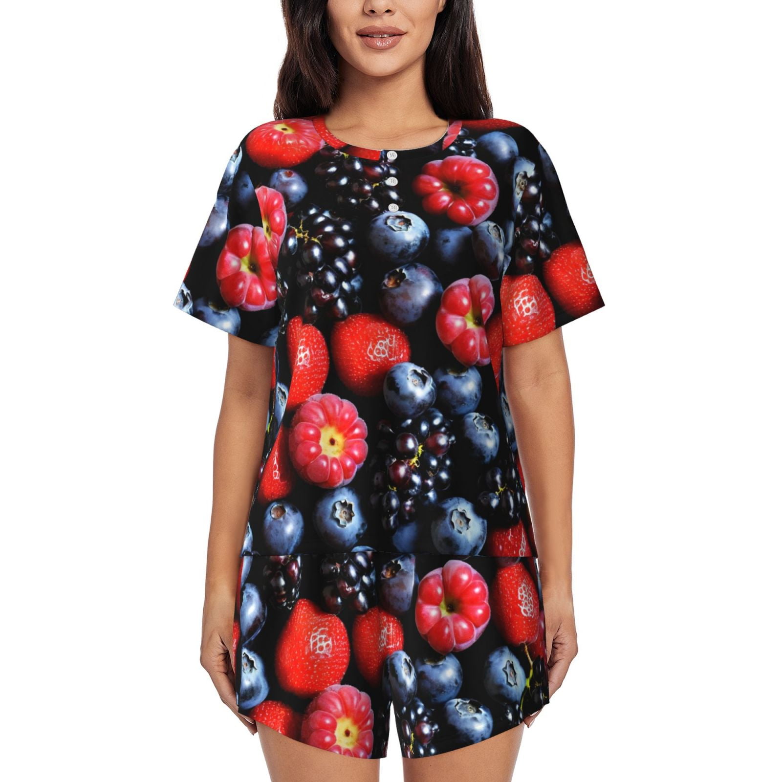 Daiia Variety Of Fruits And Berries Pattern Womens Pajama Sets Short ...