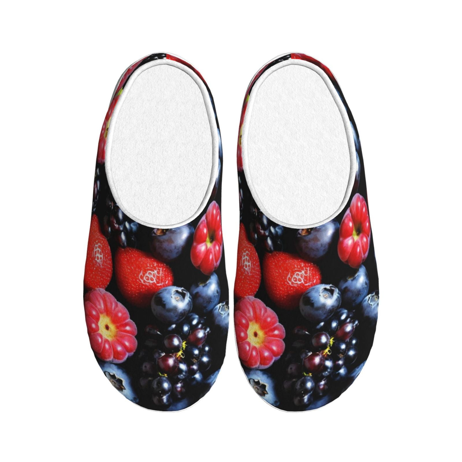 Daiia Variety Of Fruits And Berries Print Women’s Fuzzy Slippers Memory ...