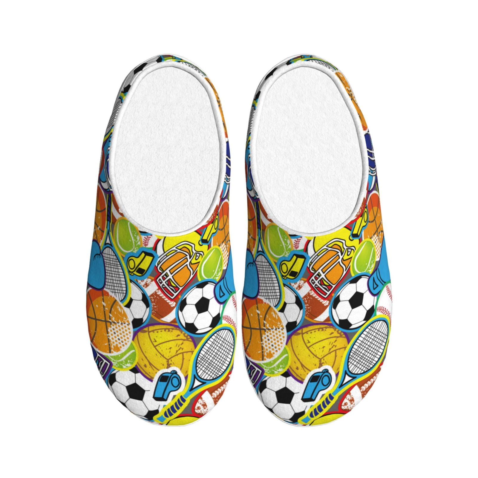 Daiia Various Balls Print Women’s Fuzzy Slippers Memory Foam ...