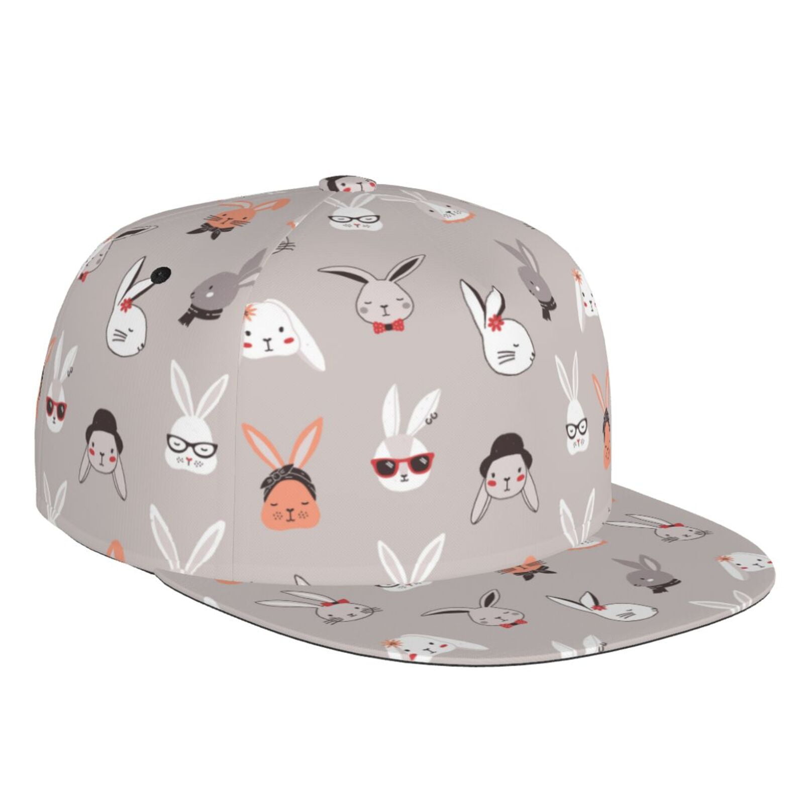 Daiia Various Rabbits print Flat Bill Hats Flat Brim Trucker Cap ...
