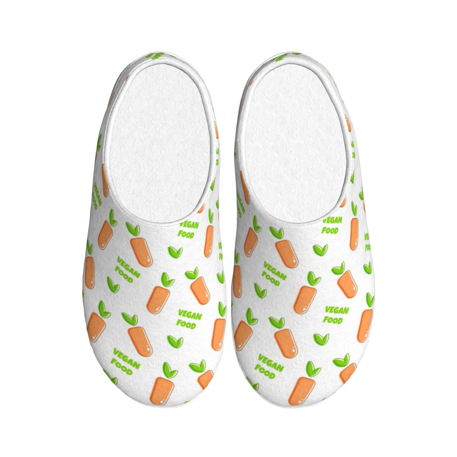 Daiia Vegan Fruit Carrot Print Women’s Fuzzy Slippers Memory Foam ...