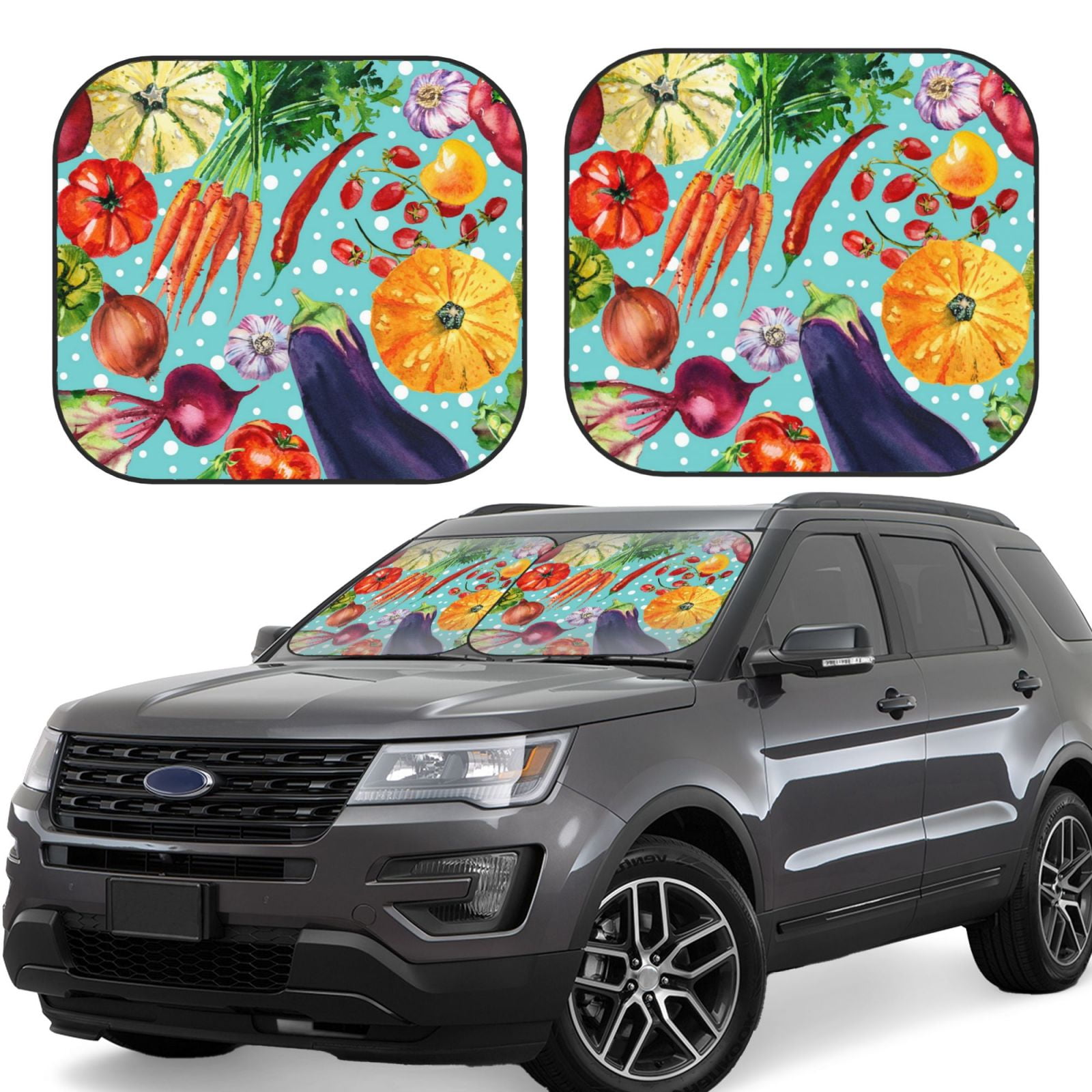 Daiia Vegetable Windshield Sun Shade 2 Pack Foldable Car Front Window ...