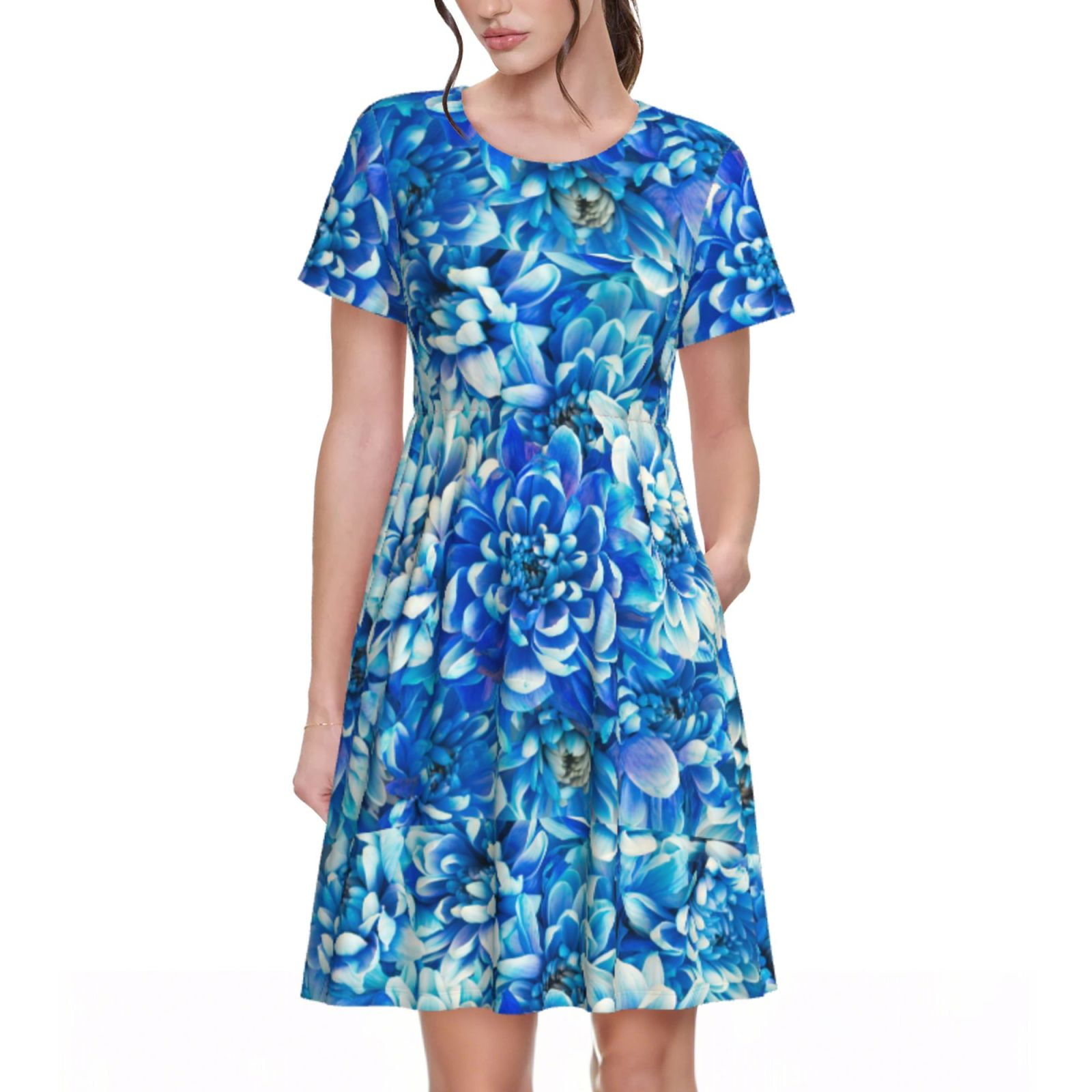 Daiia Vibrant Blue Floral Print Women's Dresses 2025 Trendy Short ...