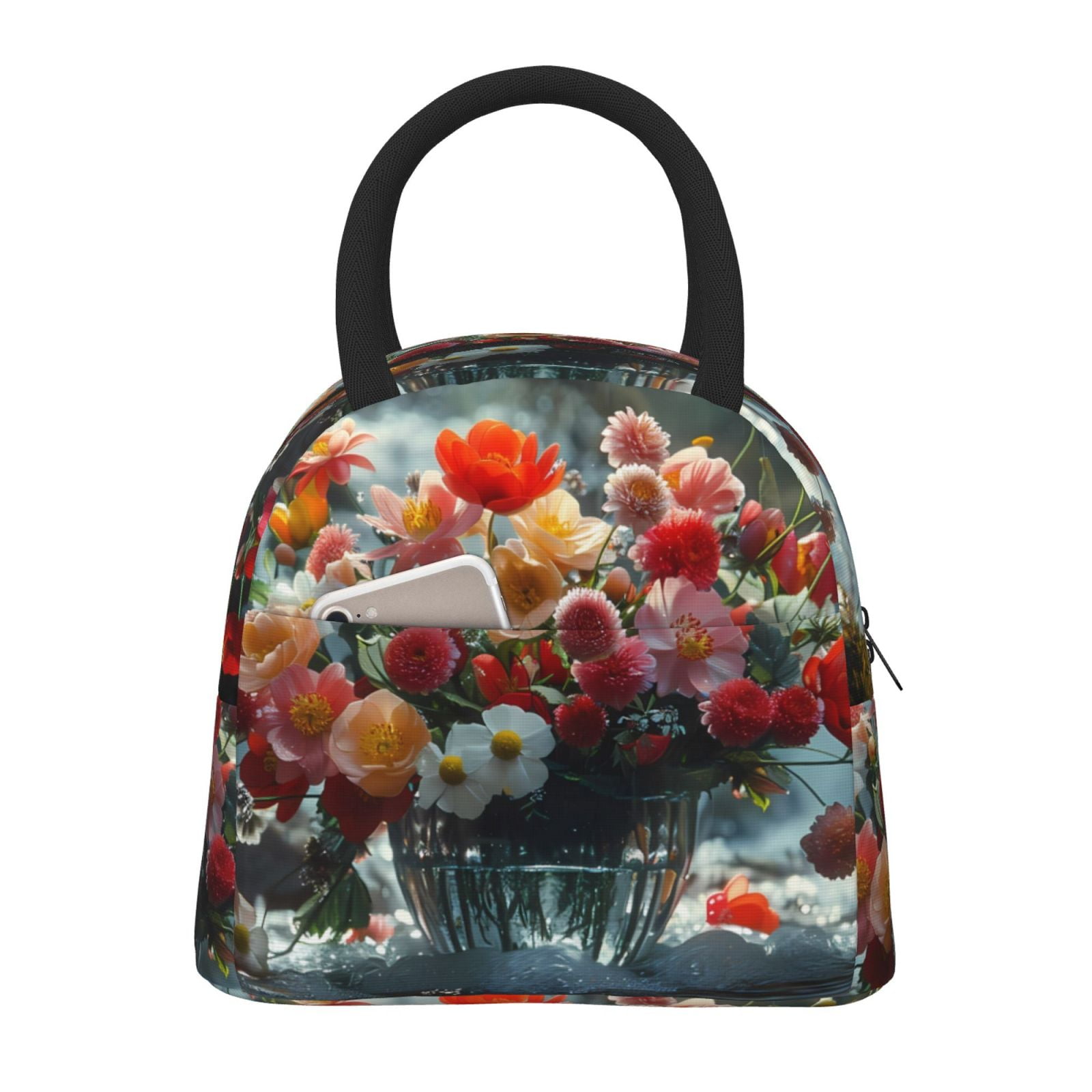 Daiia Vibrant Bouquet Waterfall Pattern Lunch Bag , Insulated Lunch Box ...