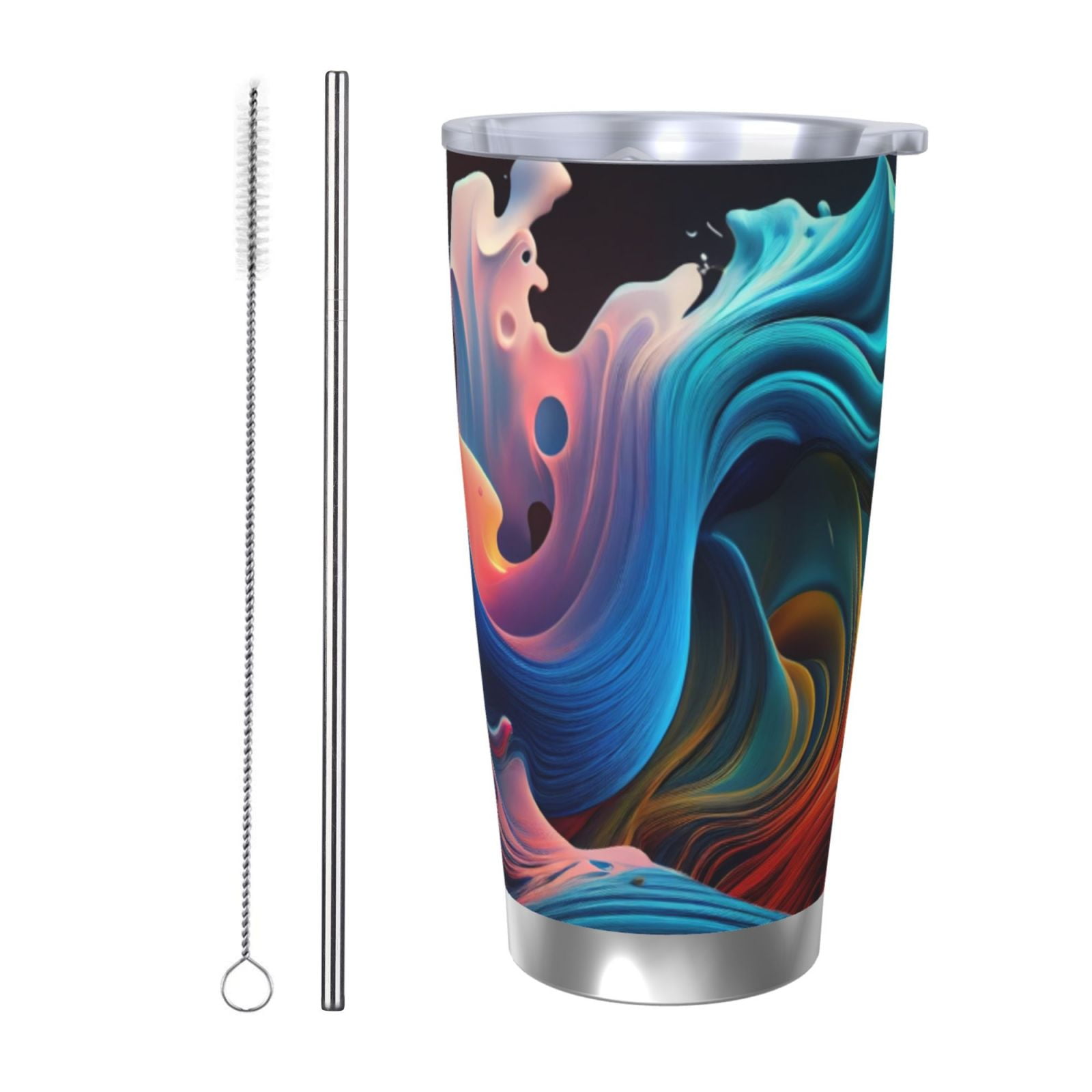 Daiia Vibrant Fluid Motion Art Printed 20oz Insulated Coffee Cup with ...