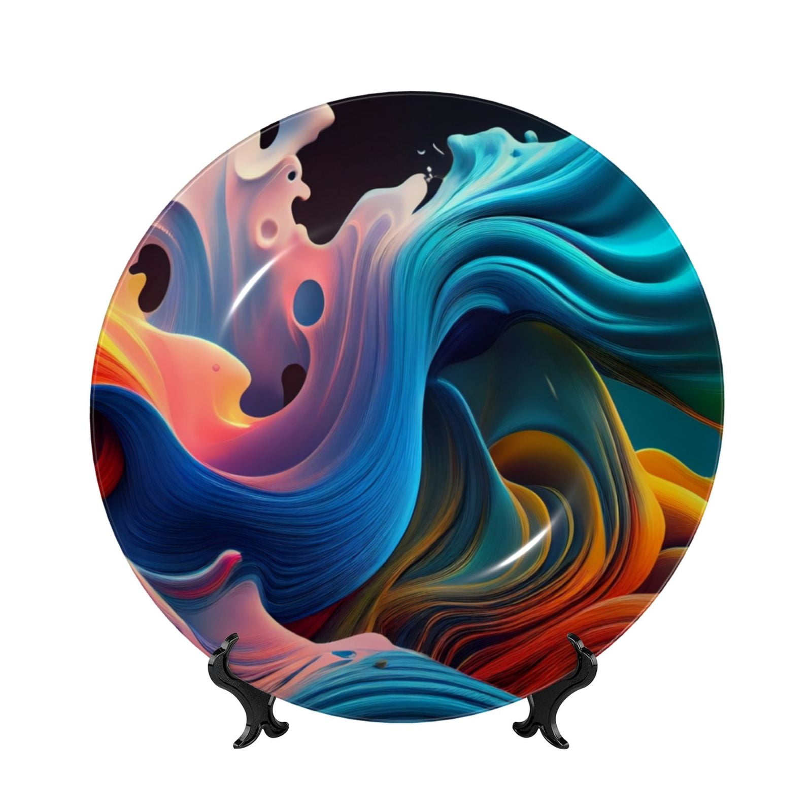 Daiia Vibrant Fluid Motion Art Printed Pattern Ceramic Plate Dinner ...