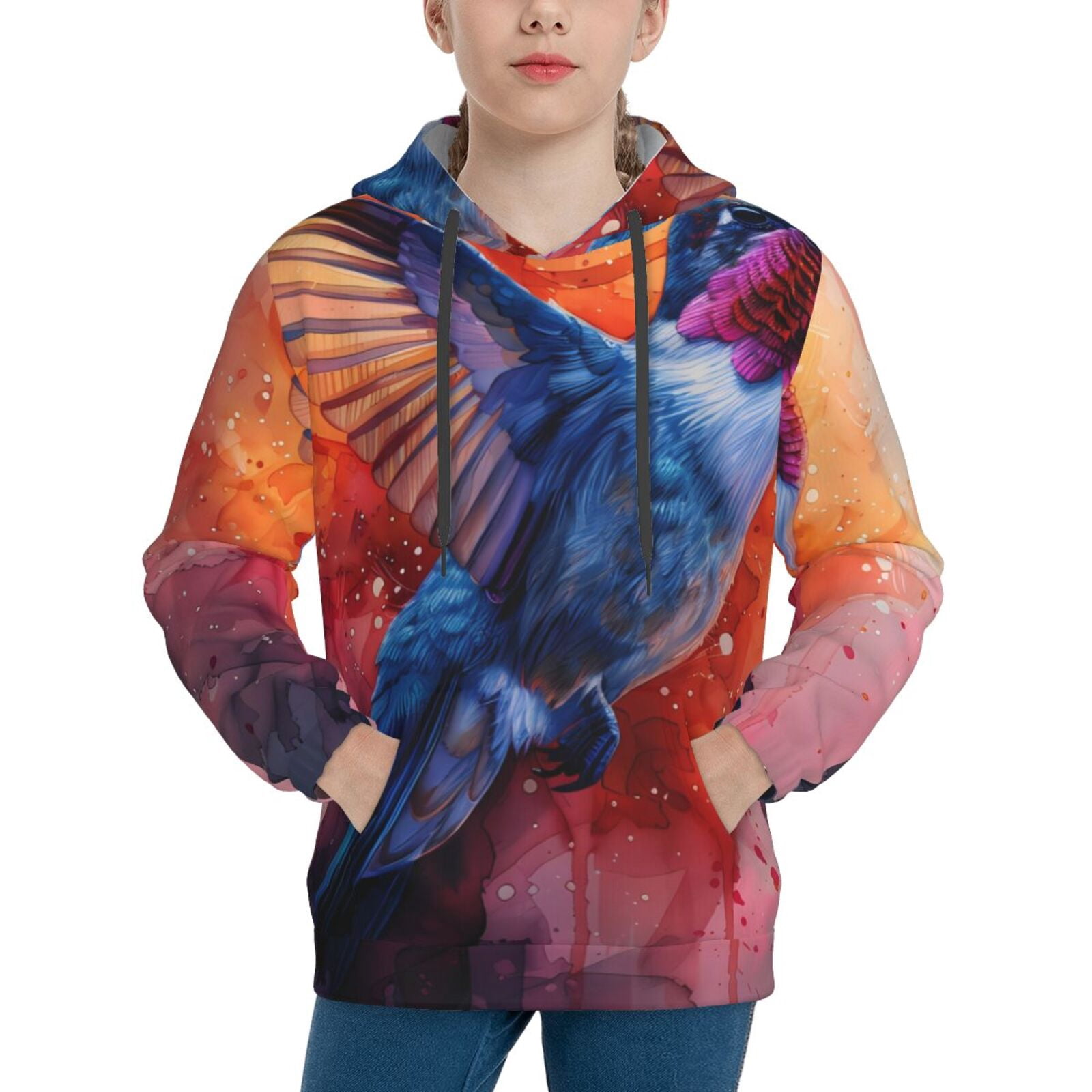 Daiia Vibrant Hummingbird Watercolor Art for Boys Fashion Hoodies ...