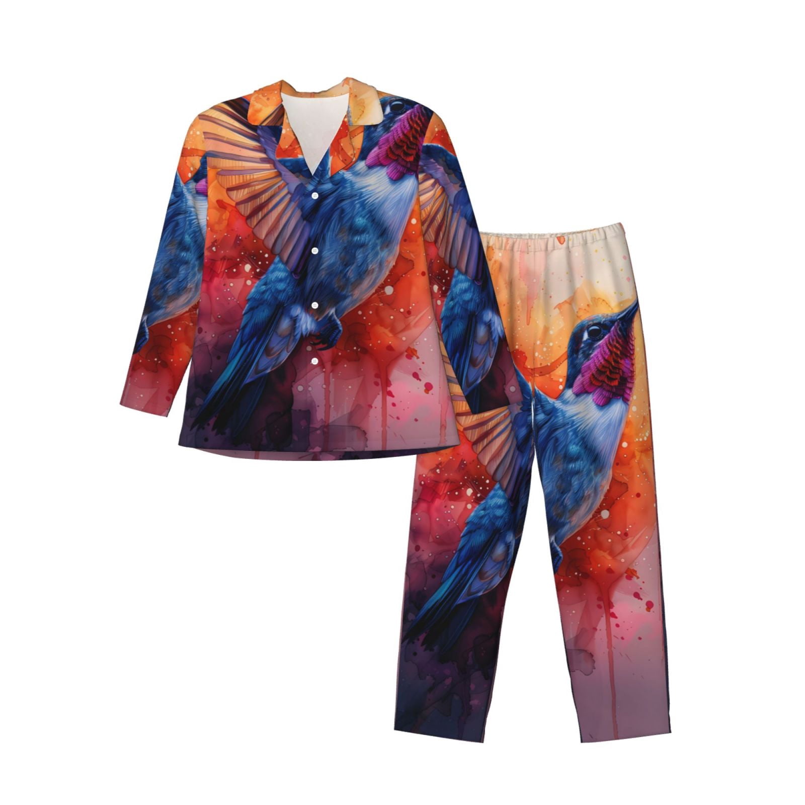 Daiia Vibrant Hummingbird Watercolor Art for Men's Long-Sleeved Pajama ...