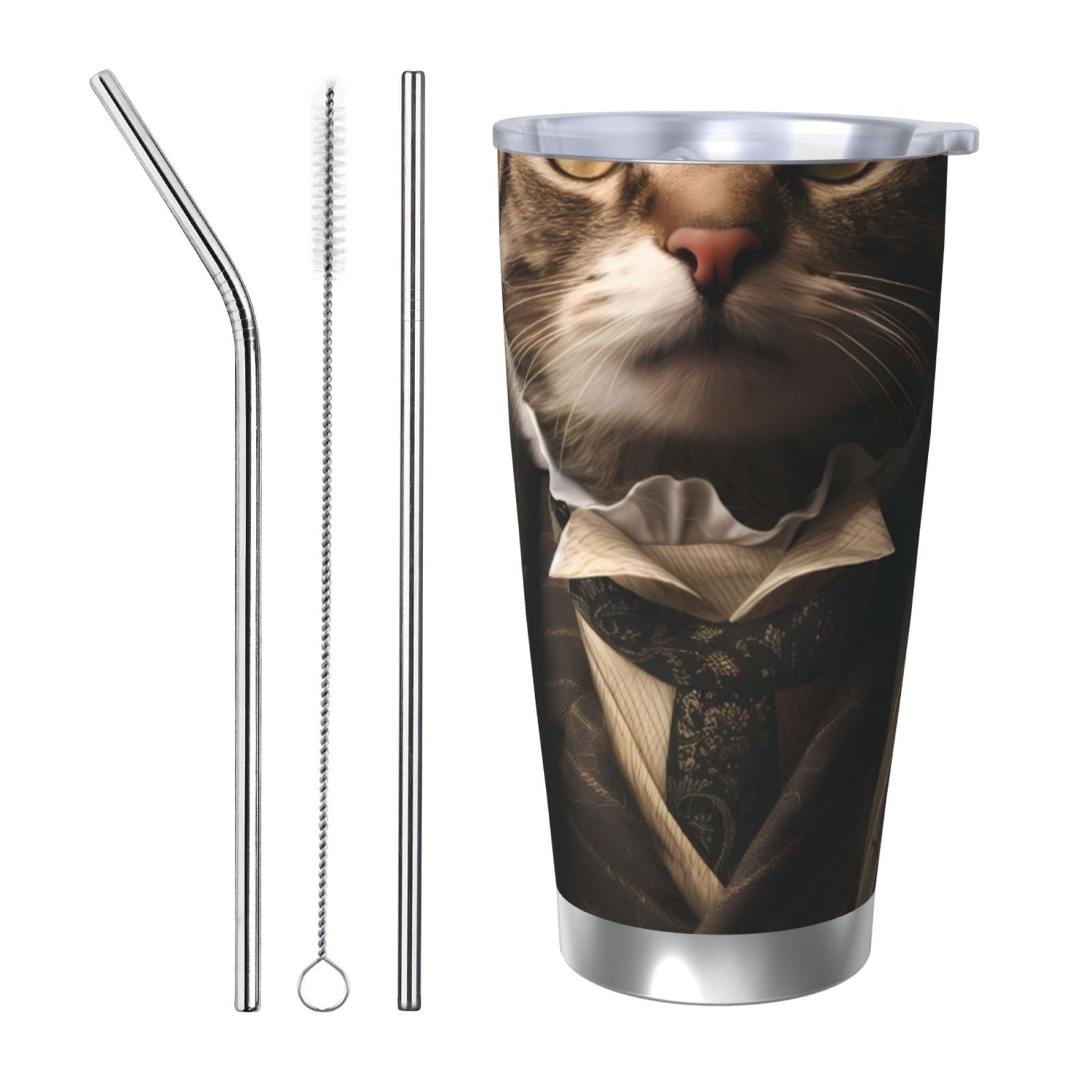 Daiia Victorian Gentle Cat Printed 20oz Insulated Coffee Cup with Straw ...