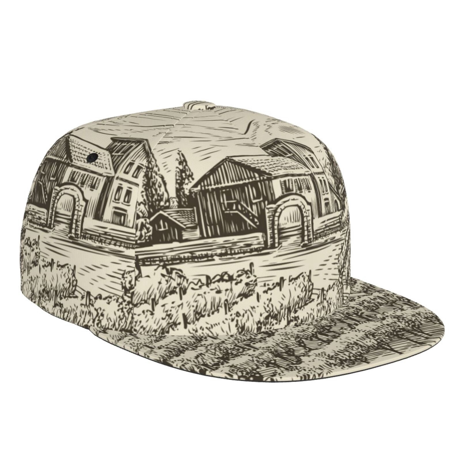 Daiia Vineyard Landscape print Flat Bill Hats Flat Brim Trucker Cap ...