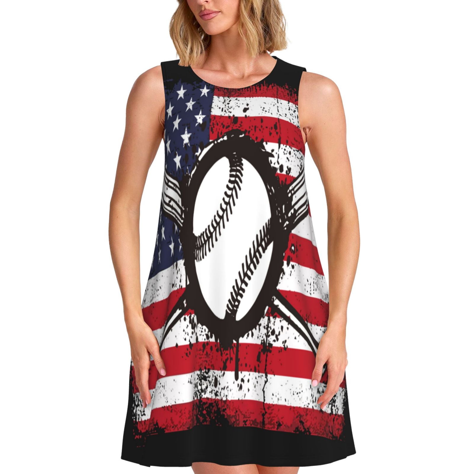Daiia Vintage Baseball American Flag Print Women's Dresses 2025 Trendy ...