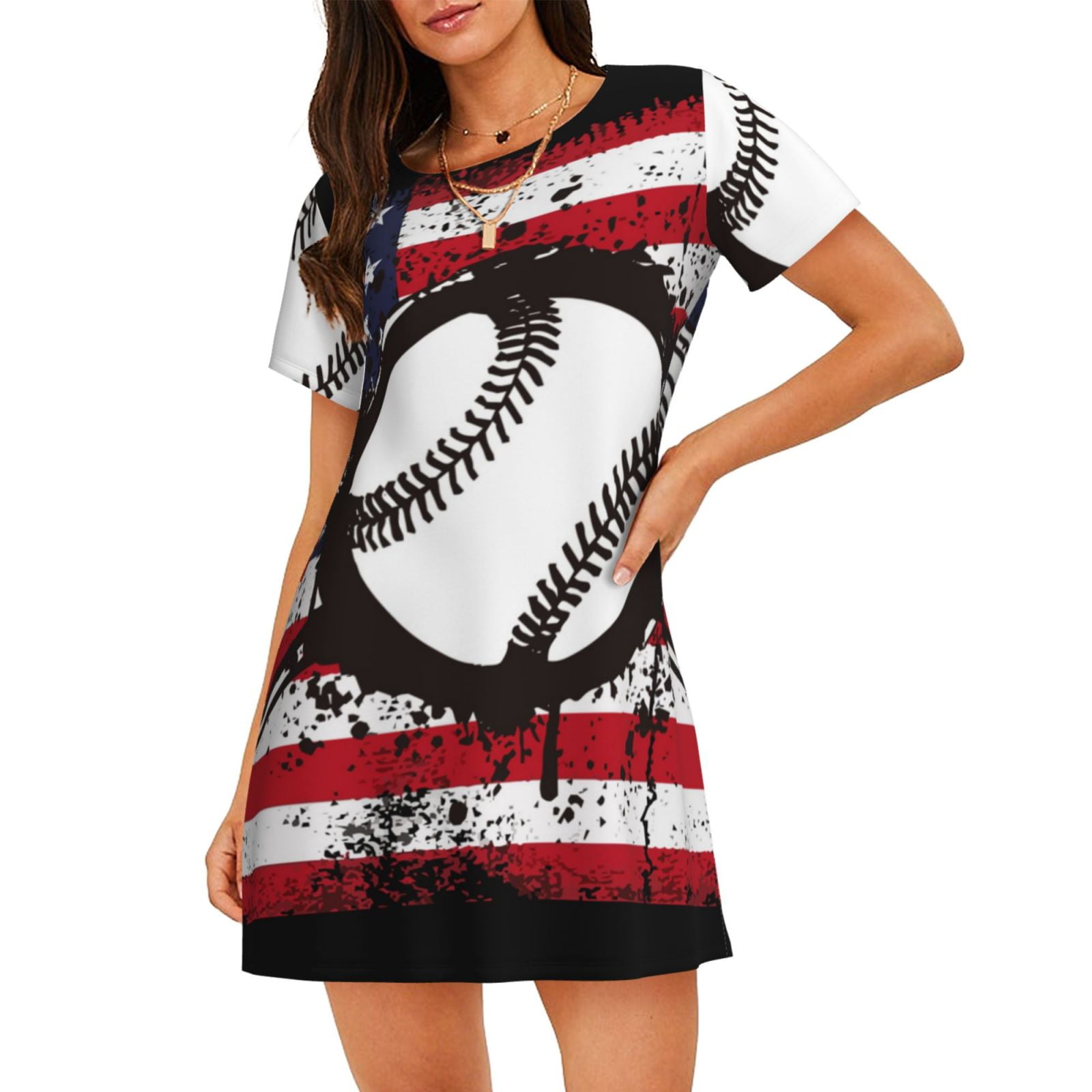 Daiia Vintage Baseball American Flag Print Women's Nightshirt Soft ...