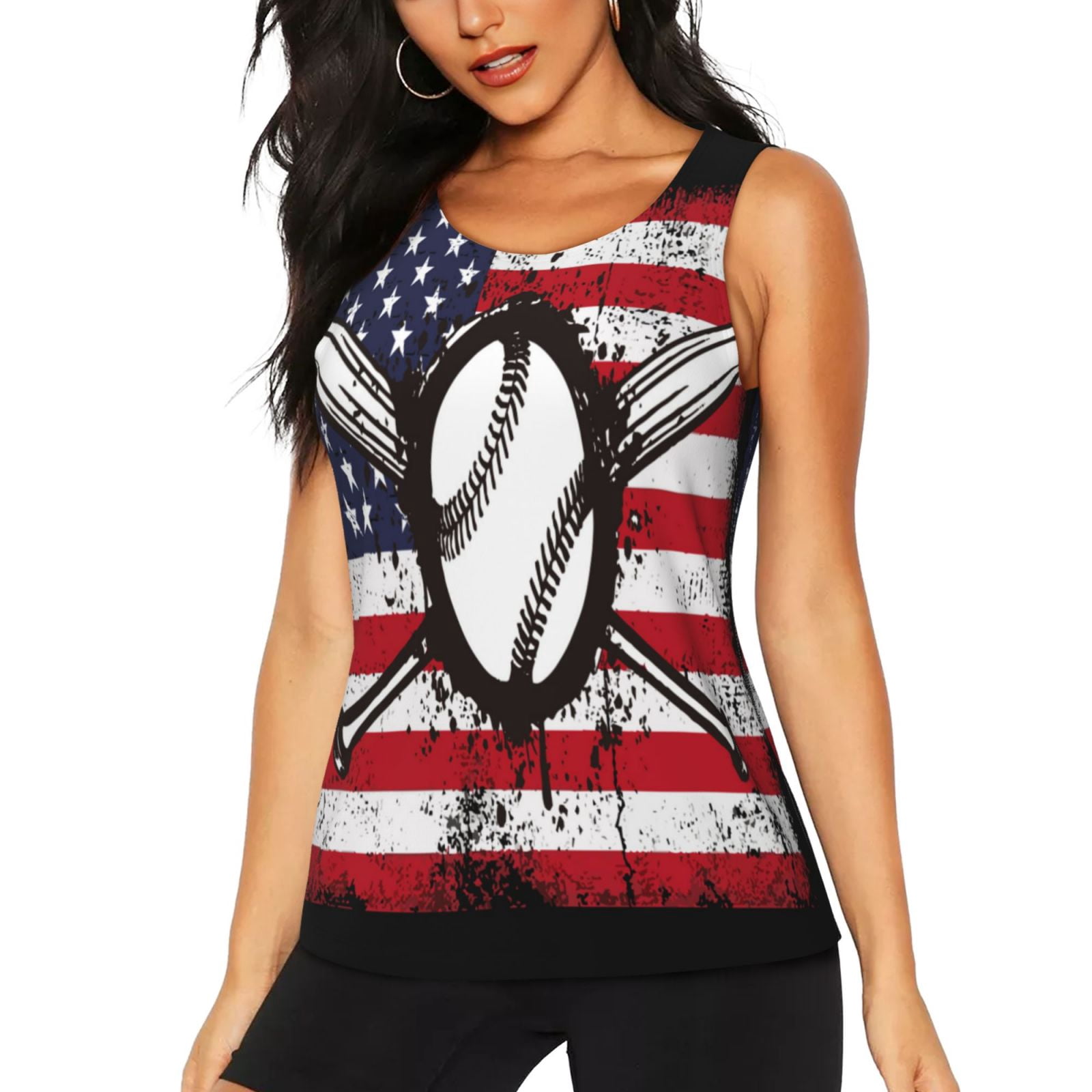 Daiia Vintage Baseball American Flag Printed Womens Workout Tops for ...