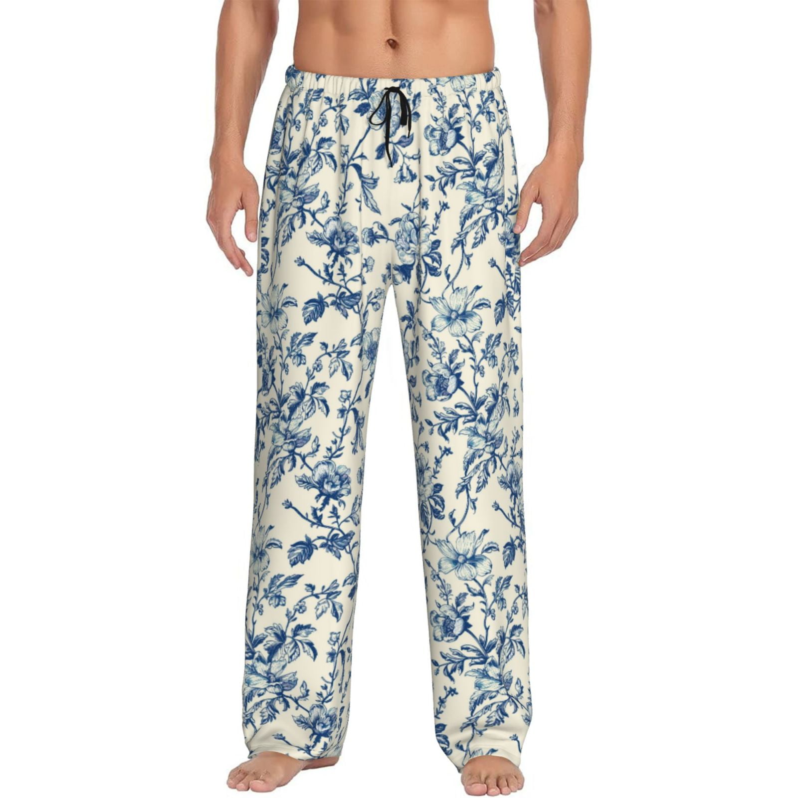 Daiia Vintage Blue Floral Men's Sleep Pant with Pockets and Drawstring ...