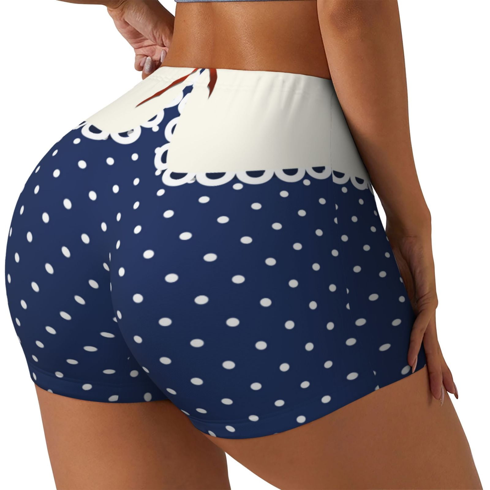 Daiia Vintage Blue Polka-dot Pattern Women's Workout Shorts Biker Shorts - High Waisted Workout ...