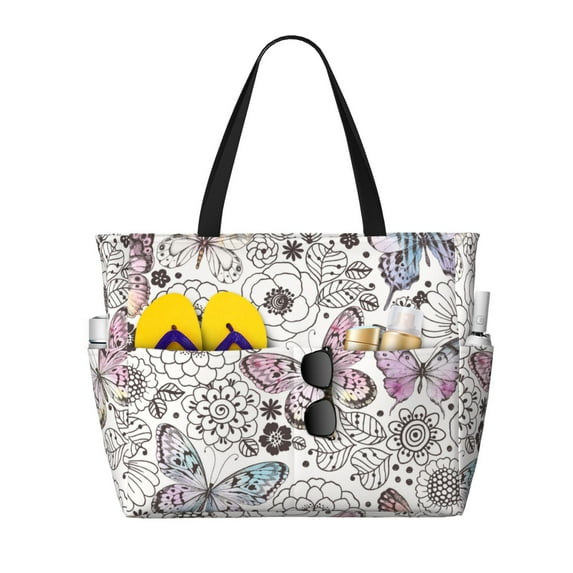 Daiia Vintage Butterflies Beach Travel Bag - Water-Resistant Beach Bag ...