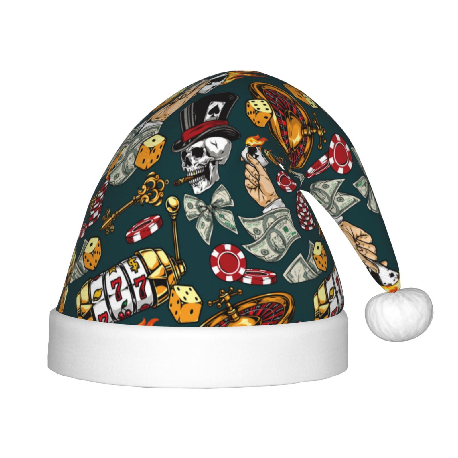 Daiia Vintage Casino Chips Print Christmas Knitted Beanie Hat, Large ...