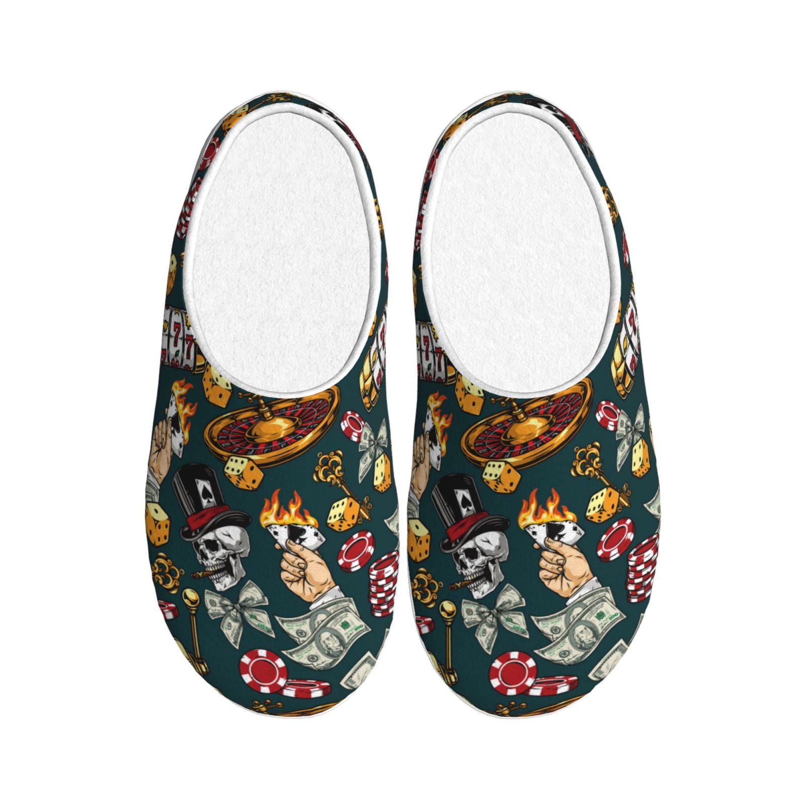 Daiia Vintage Casino Chips Print Women’s Fuzzy Slippers Memory Foam ...