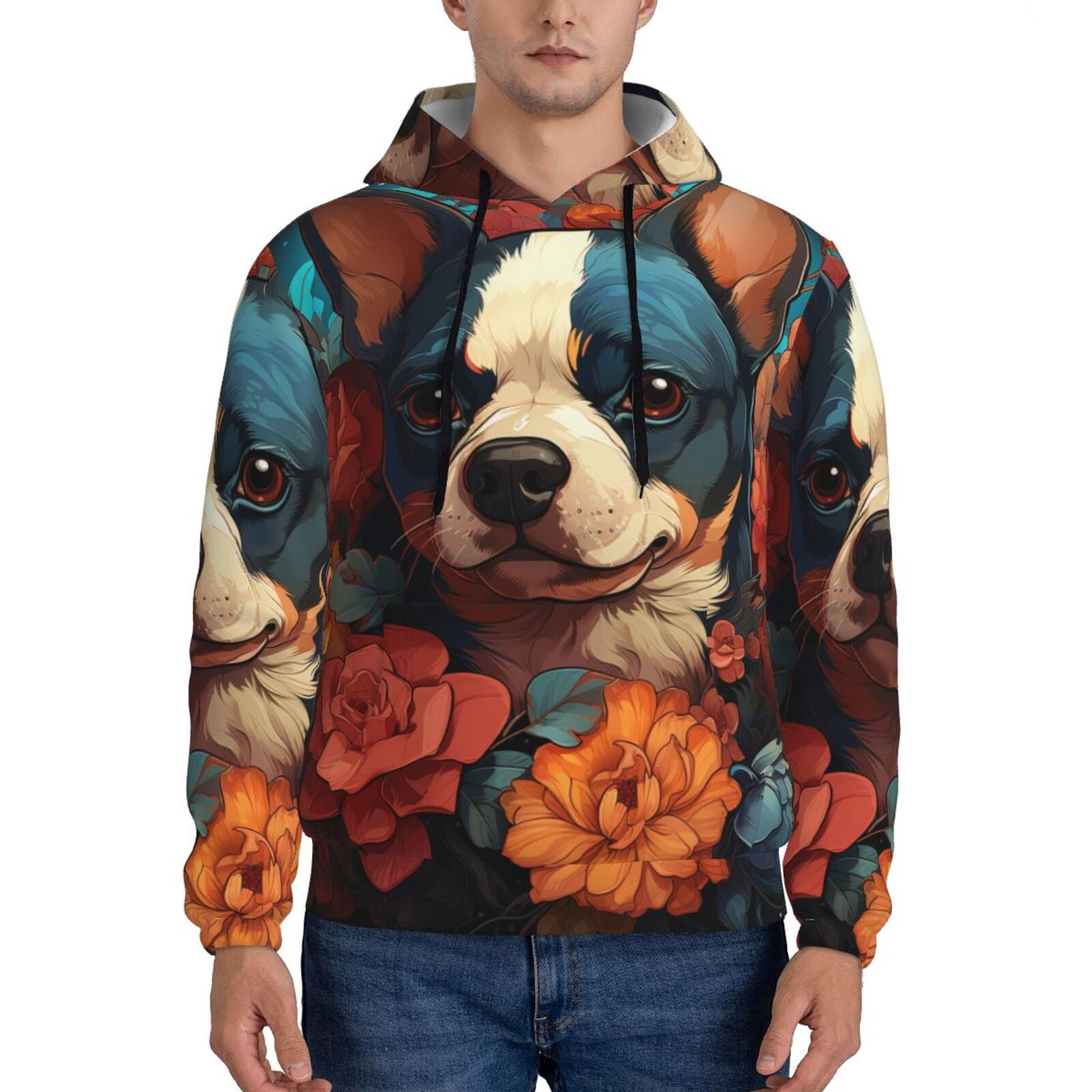 Daiia Vintage Colorful Flower French Bulldog for Men's Fashion Hoodies ...