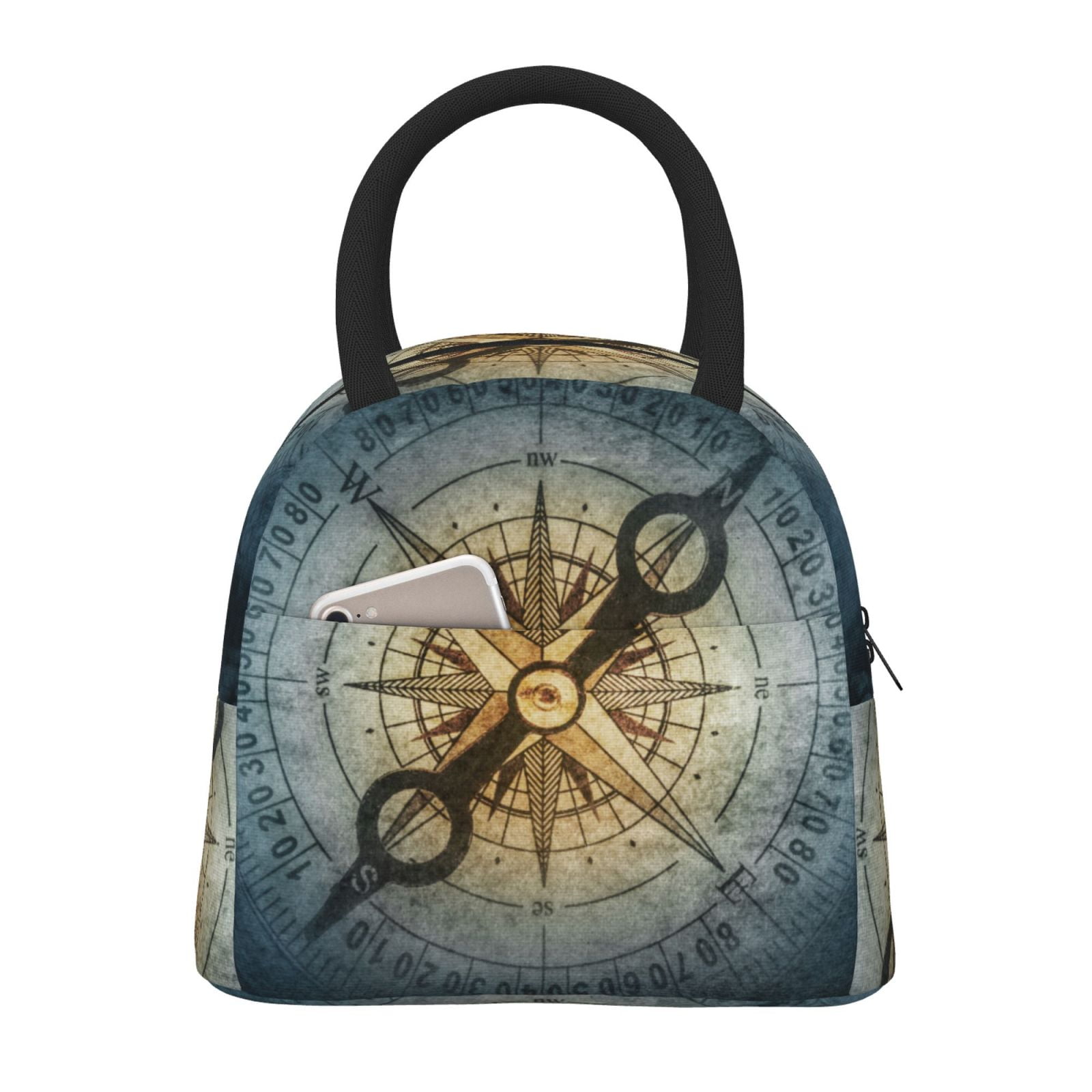 Daiia Vintage Compass Pattern Lunch Bag , Insulated Lunch Box, Small ...
