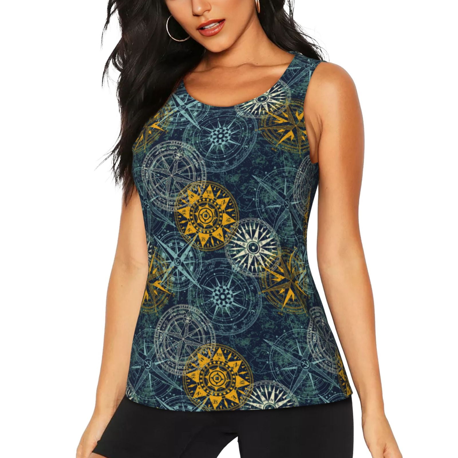 Daiia Vintage Compass Printed Womens Workout Tops for Women Quick-dry ...