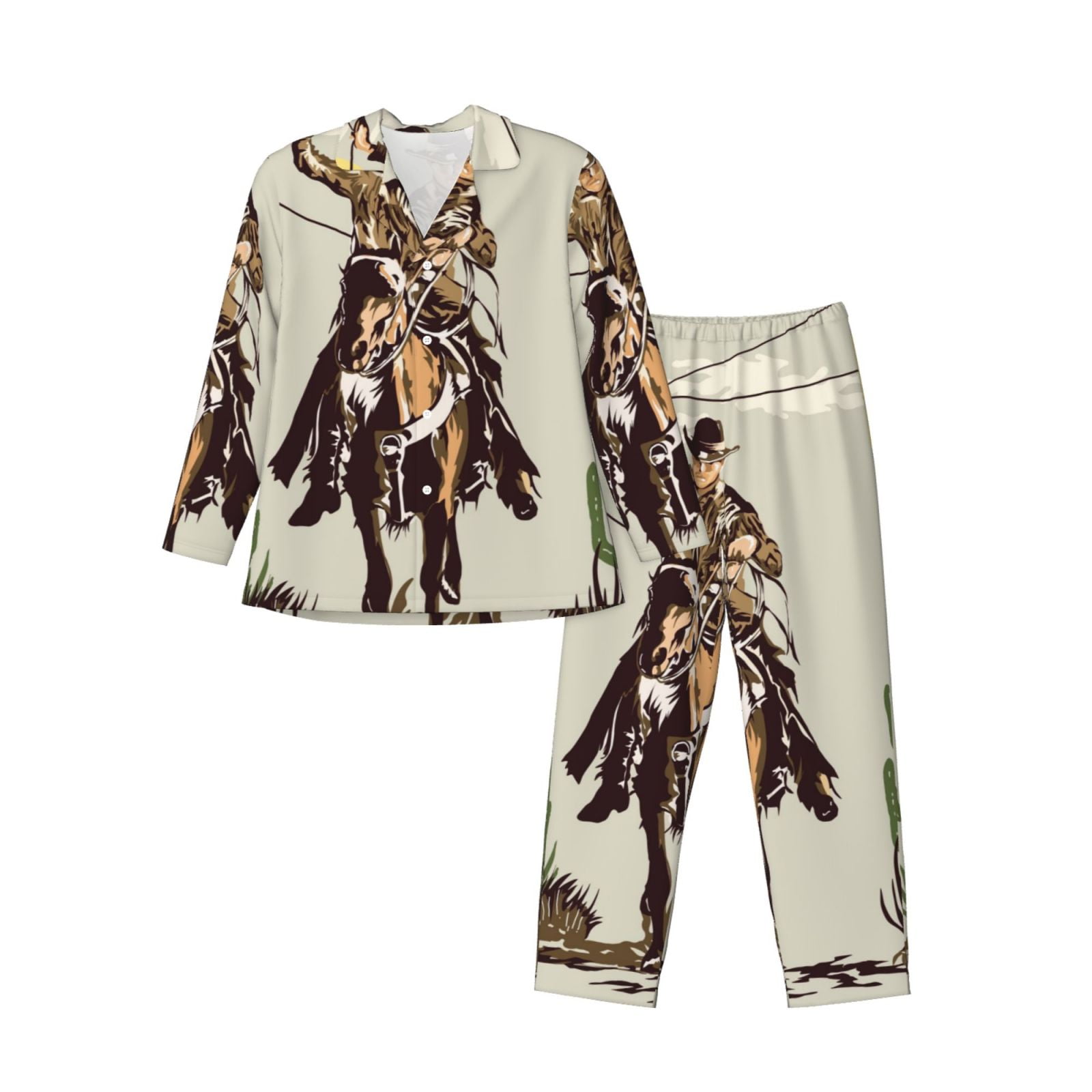 Daiia Vintage Cowboy Riding Horse for Men's Long-Sleeved Pajama Set ...