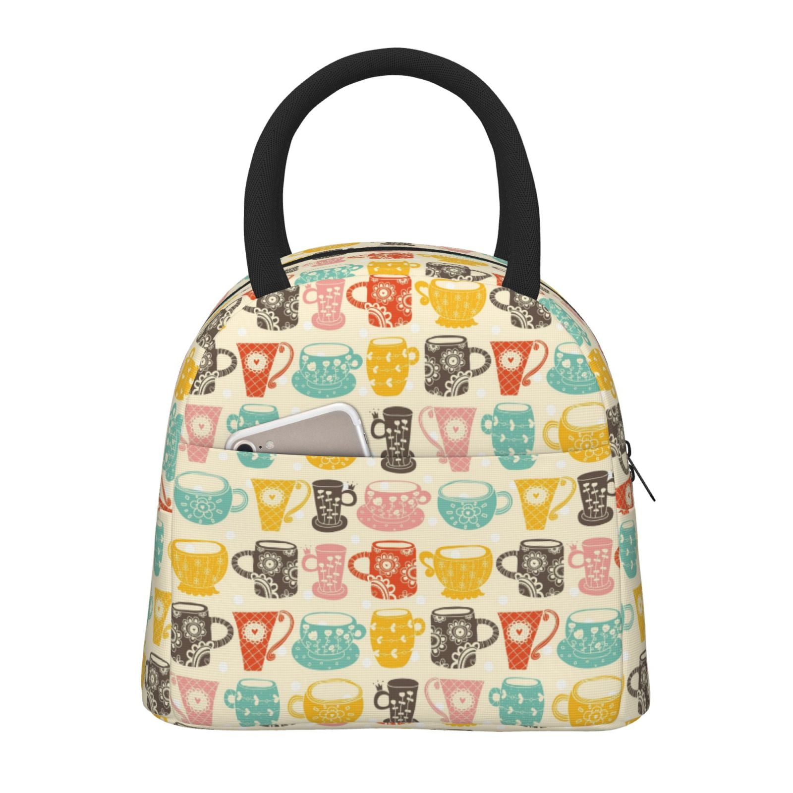 Daiia Vintage Cup Pattern Lunch Bag , Insulated Lunch Box, Small ...
