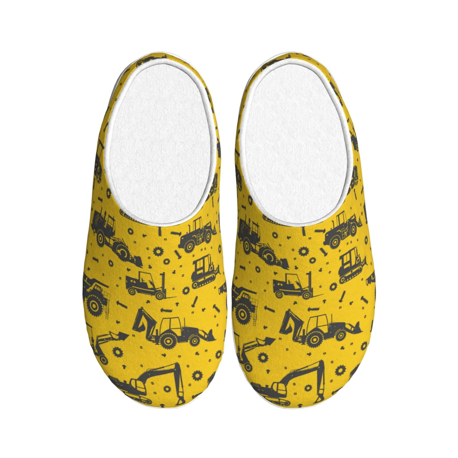 Daiia Vintage Excavator Print Women’s Fuzzy Slippers Memory Foam ...