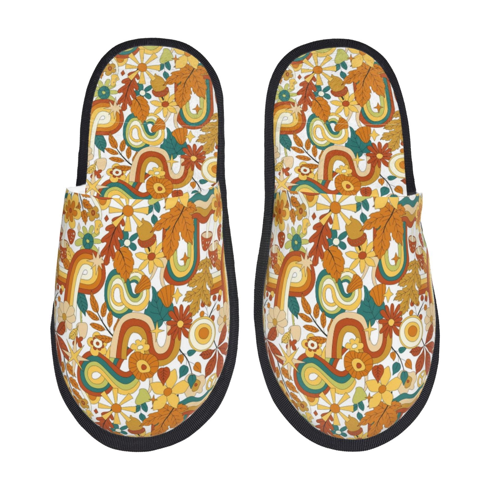 Daiia Vintage Floral Pattern Furry Slippers for Women and Men, Soft ...