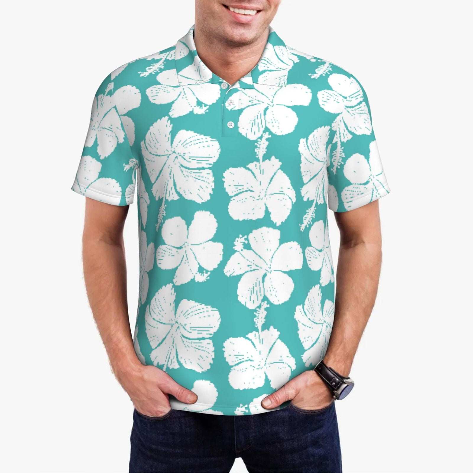 Daiia Vintage Floral Pattern Men’s Polo Shirts,Solid Deck Shirt,Classic ...