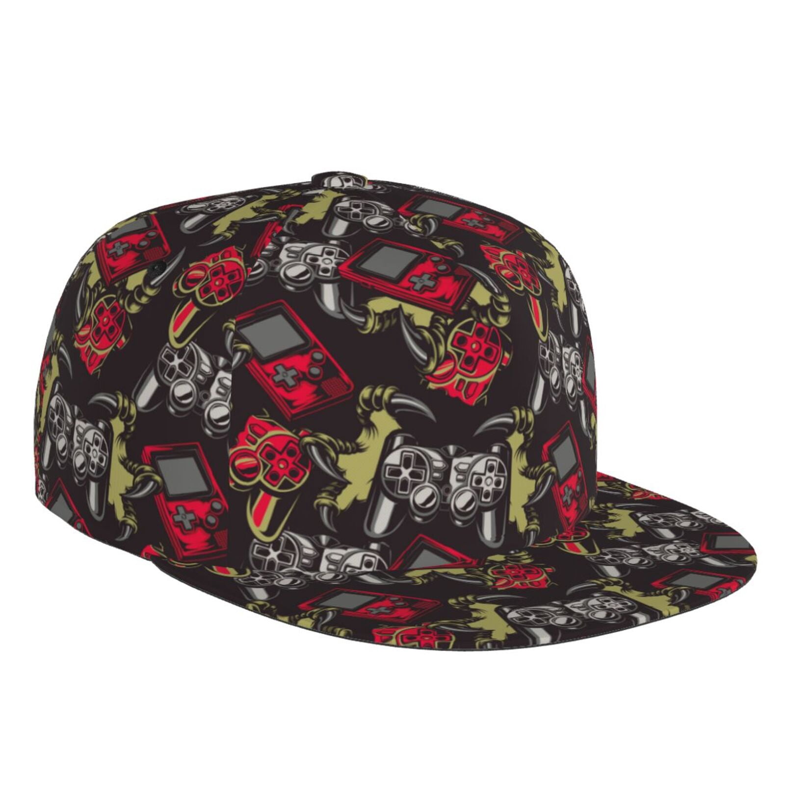 Daiia Vintage Gaming print Flat Bill Hats Flat Brim Trucker Cap ...