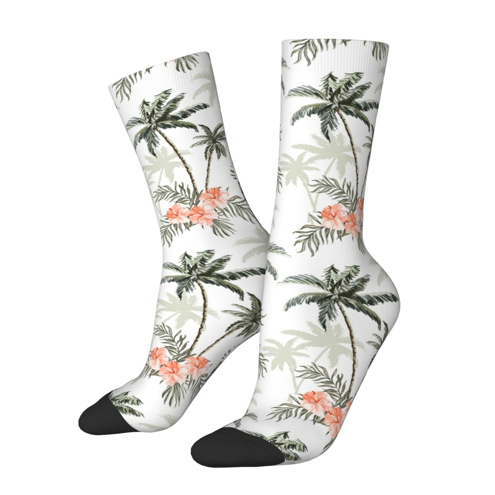 Daiia Vintage Palm Trees Print Crew Socks – Soft Breathable Long Socks ...