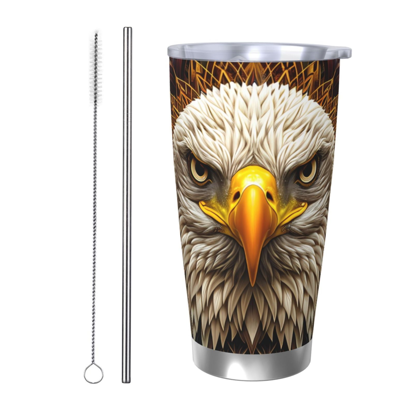 Daiia Vintage Pattern Bald Eagle Printed 20oz Insulated Coffee Cup with ...