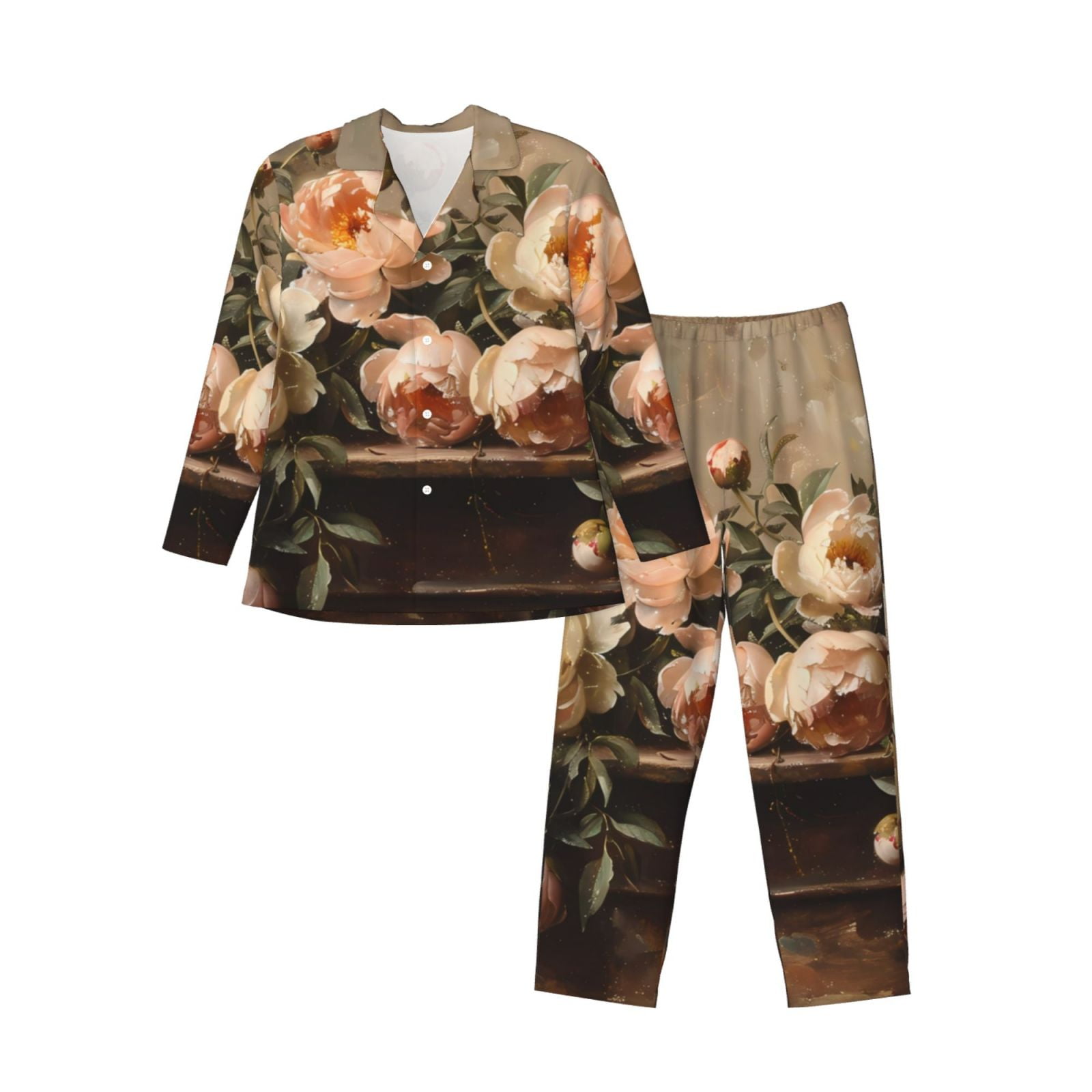 Daiia Vintage Peonies Rustic Charm for Men's Long-Sleeved Pajama Set ...