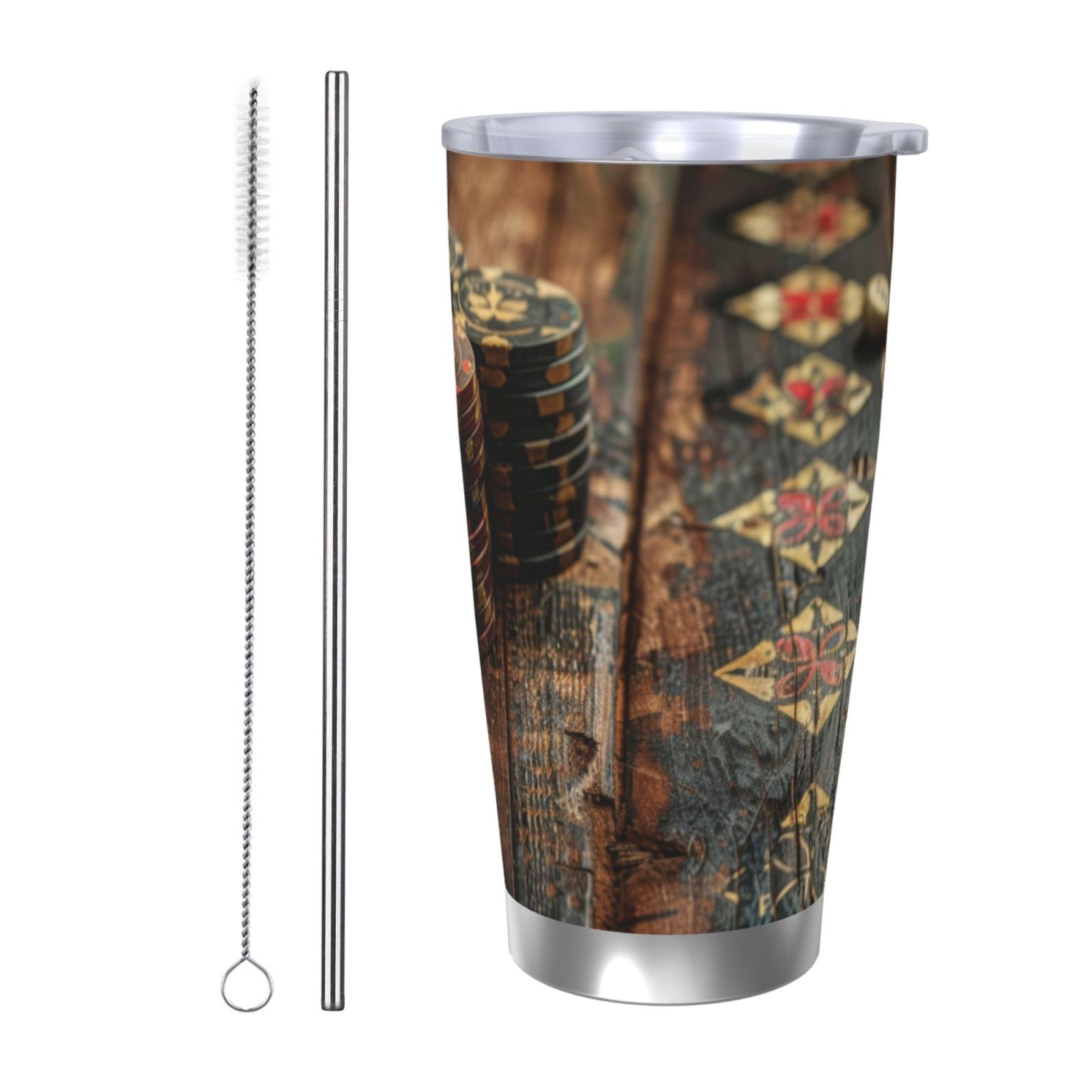 Daiia Vintage Poker Chips Printed 20oz Insulated Coffee Cup with Straw ...