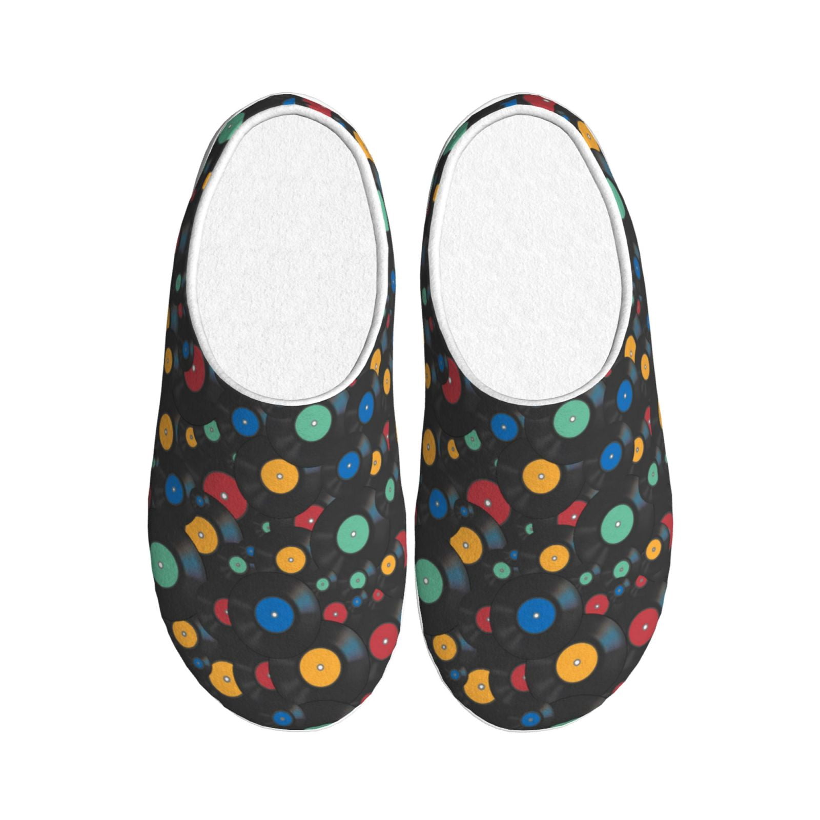 Daiia Vintage Records Print Women’s Fuzzy Slippers Memory Foam ...