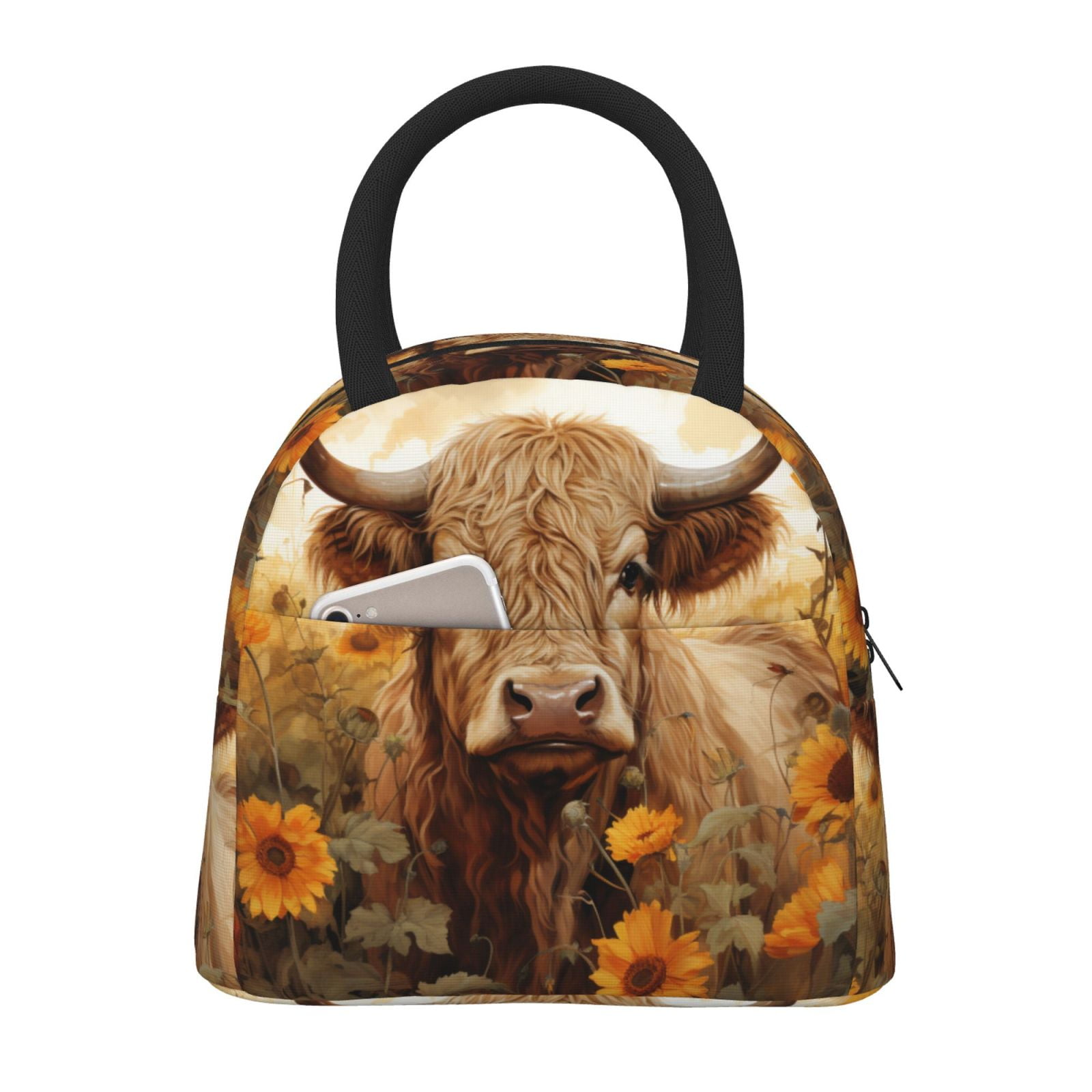 Daiia Vintage Sunflower Cow Pattern Lunch Bag , Insulated Lunch Box ...